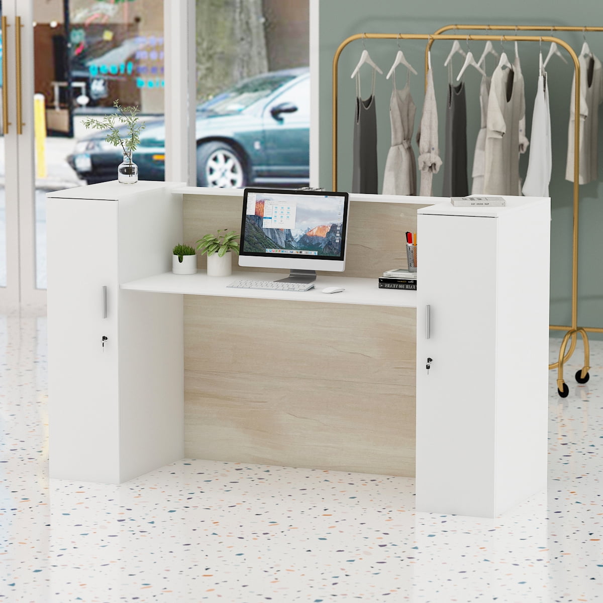 AIEGLE Reception Station Front Reception Desk with Counter White ...