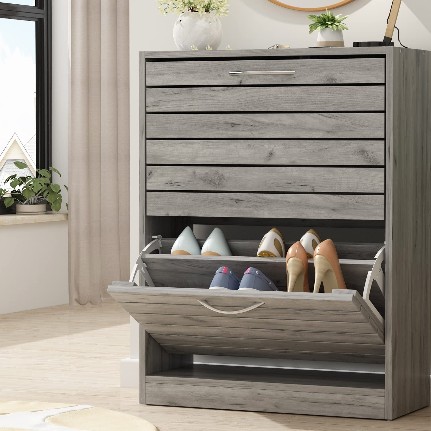AIEGLE Shoe Storage Cabinet with 2 Flip Drawers for Entryway ...