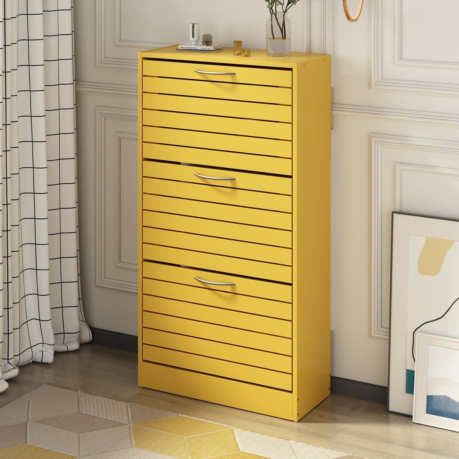 AIEGLE Shoe Storage Cabinet with 3 Flip Drawers, Entryway Freestanding ...