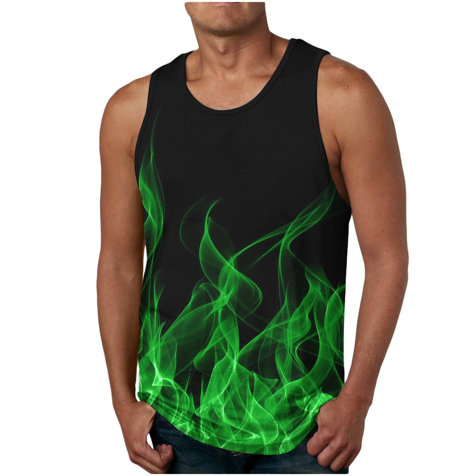 AIEOTT Flame Print Shirt Men Fashion Sleeveless Vest Graphic Print Tank ...