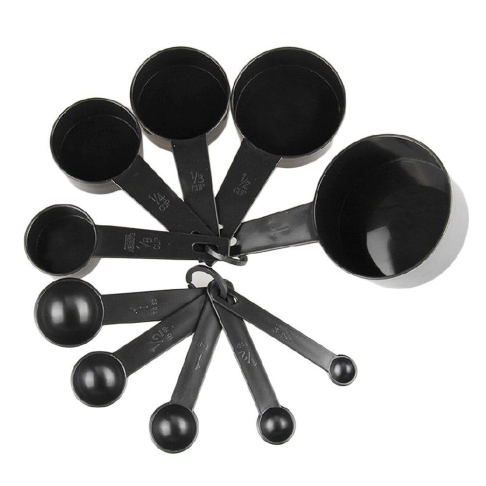 AIEOTT 10Pcs Black Plastic Measuring Spoons Cups Set, Cooking Kitchen ...