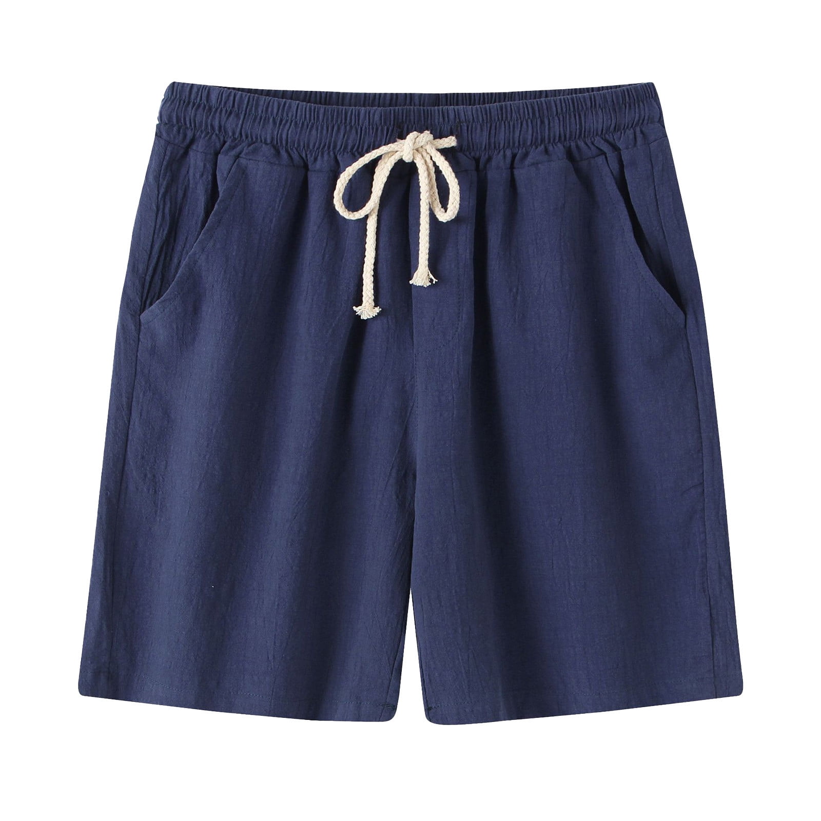 AIEOTT Mens Cotton Linen Shorts Big and Tall Elastic Waist Shorts ...