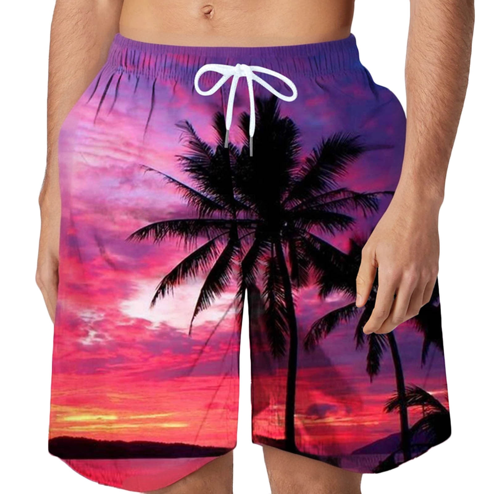 AIEOTT Mens Palm Tree Shorts Hawaii Beach Shorts Summer Lightweight ...