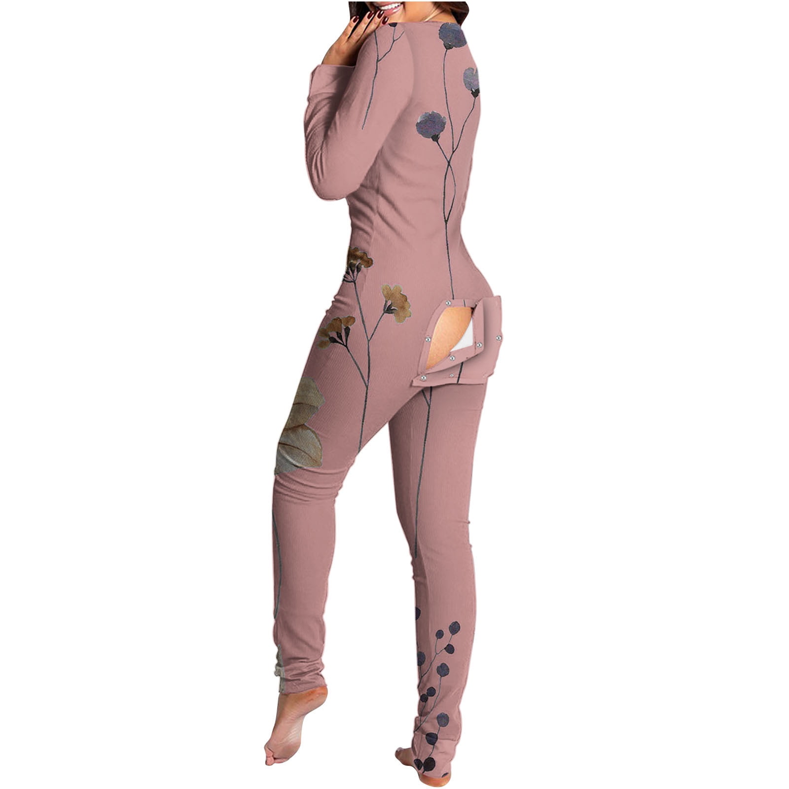 Aieott Sexy Jumpsuits For Women Butt Button Back Flap Printed