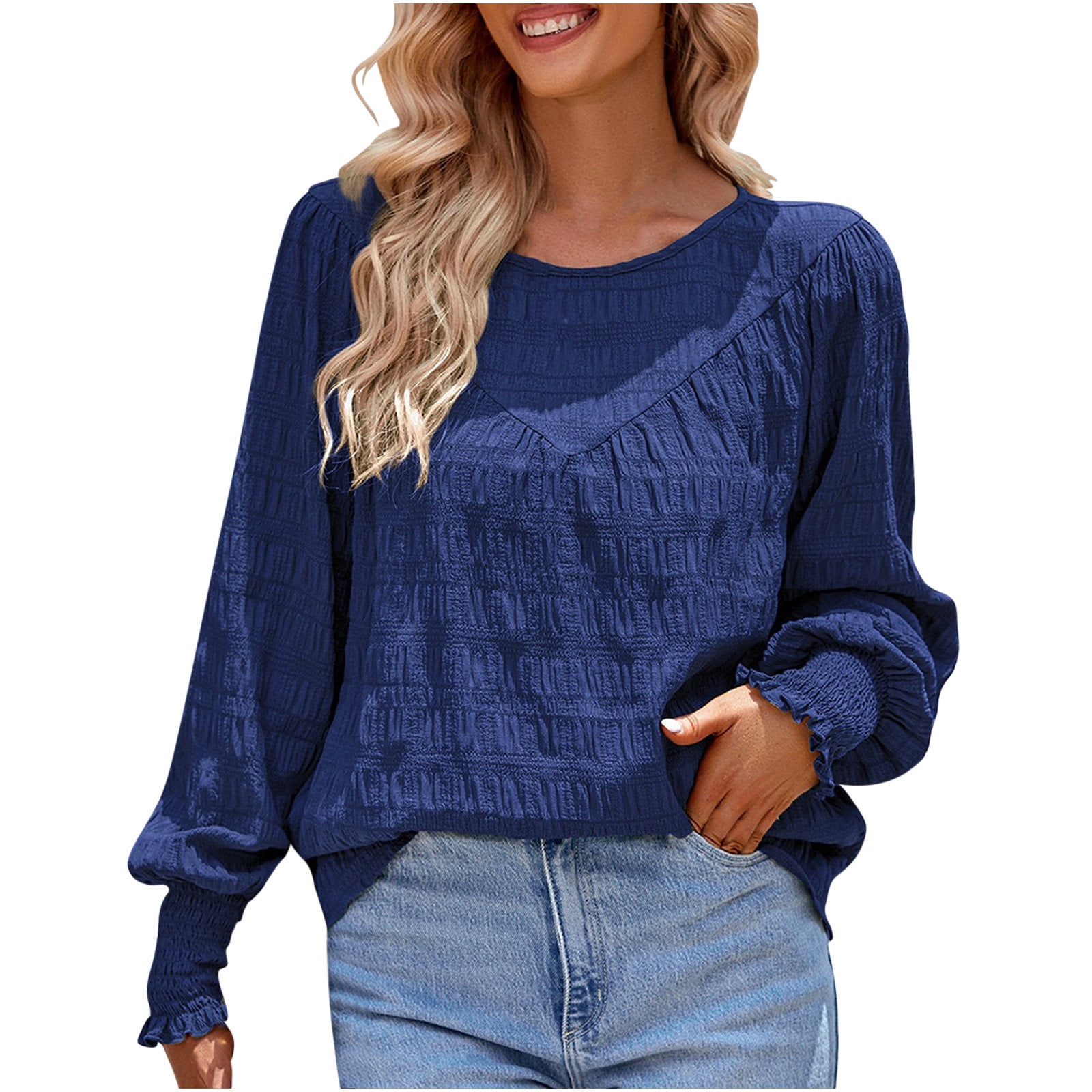 AIEOTT Women's Plus Size Blouse, Cotton Linen Long Sleeve Tee Tops ...