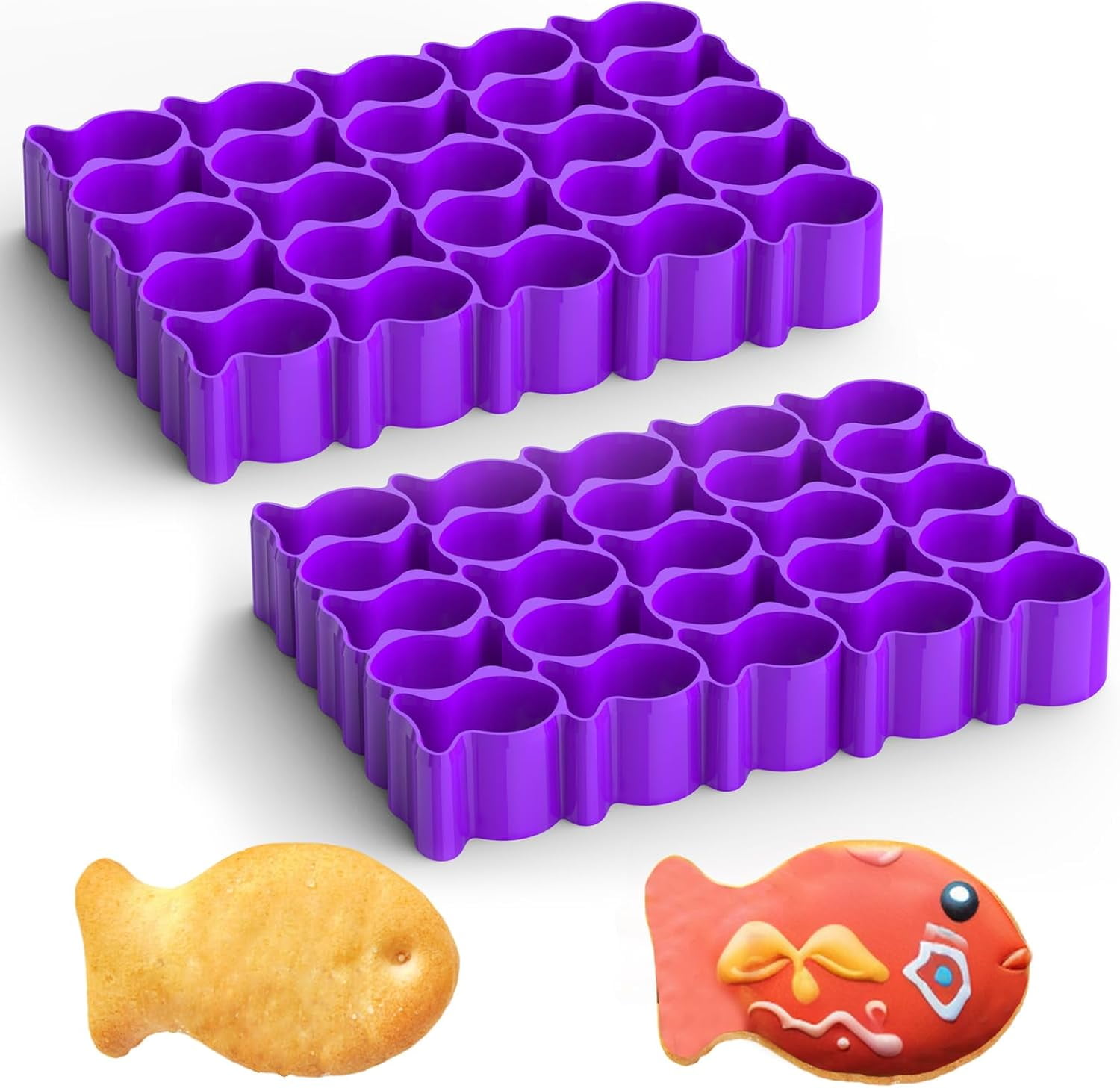 AIERSA 2Pcs Plastic Gold Fish Cracker Cutter,25 Cavity Fish Cookie ...