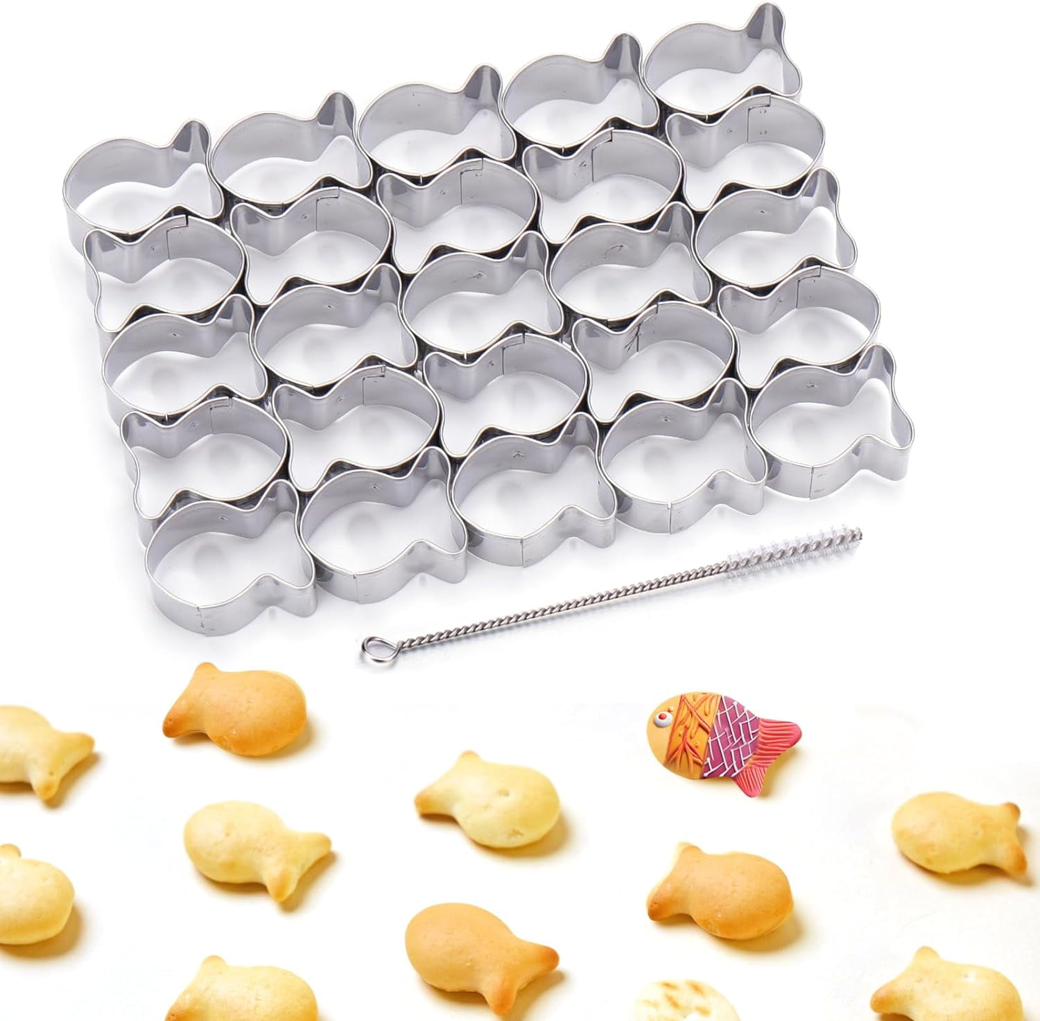 AIERSA Gold Fish Cracker Cutter,25 Cavity Fish Cookie Cutter,Mini Gold ...
