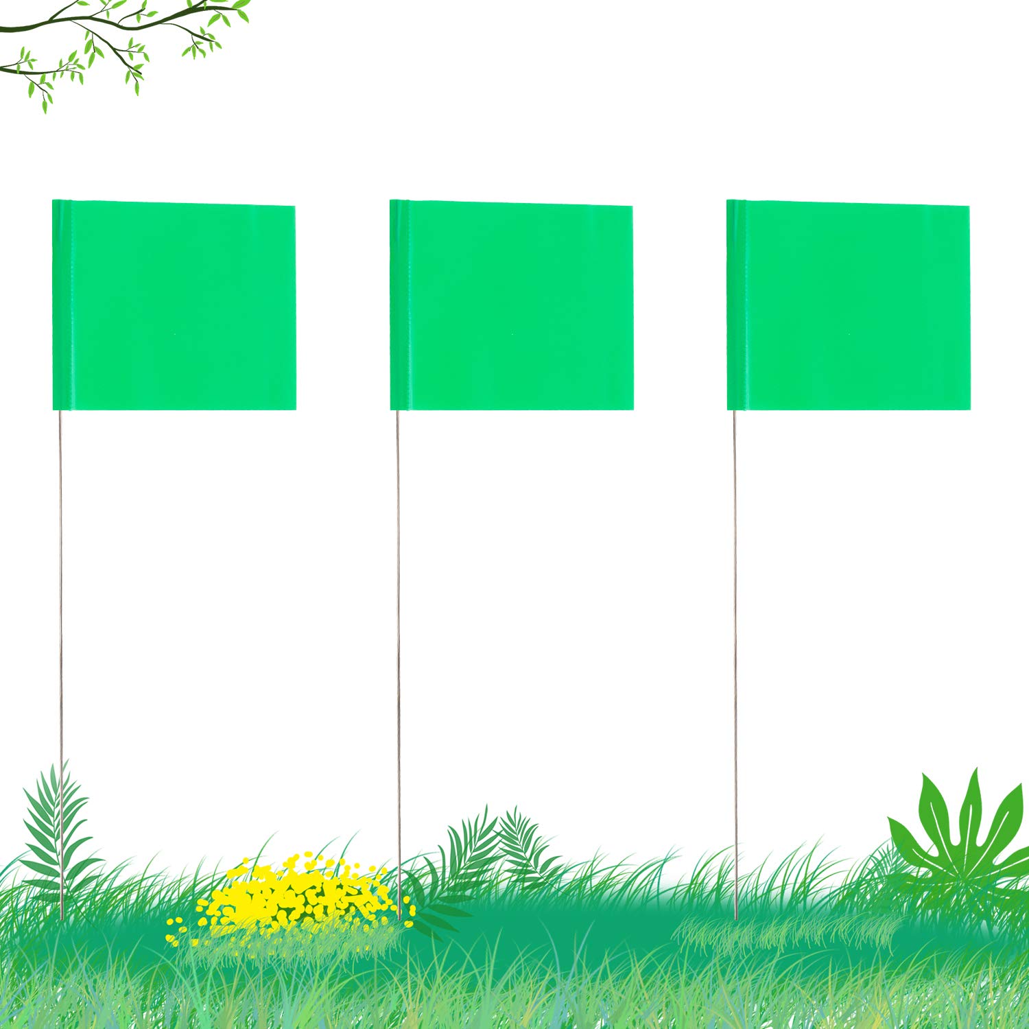 AIEX 2“ X 3” 42pcs Marking Flags with 13.8inch Steel Pole Vinyl Stake ...