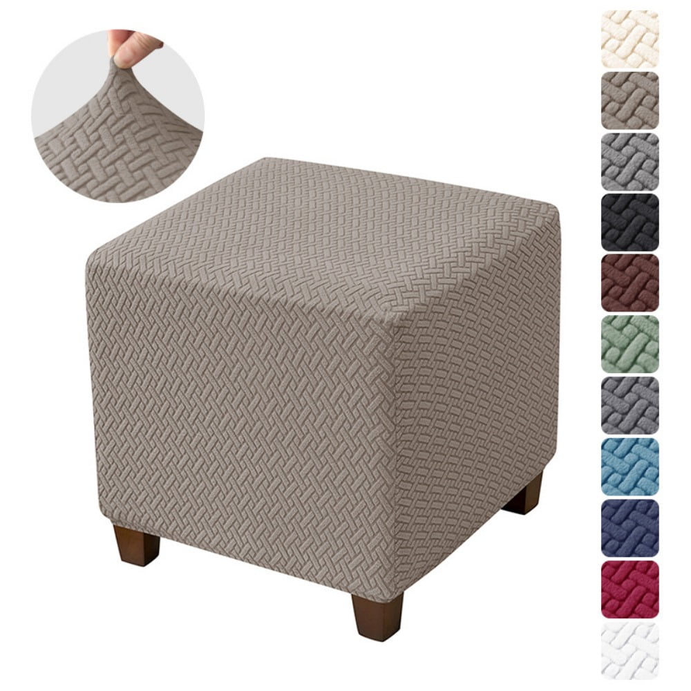 AIGIA 2 Pack Ottoman Cover Square Jacquard Stretch Ottoman Slipcovers ...