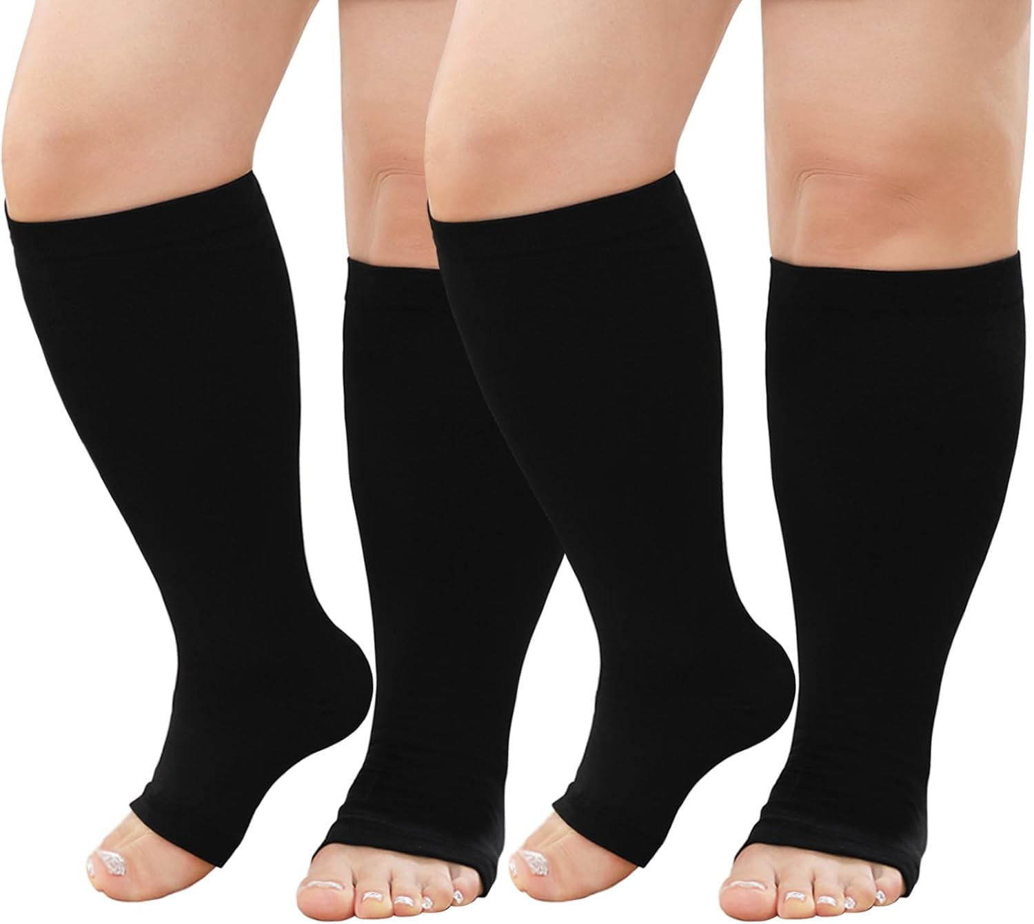 AIGIA 2 Pairs Plus Size Compression Socks Extra Wide Calf for Women Men ...