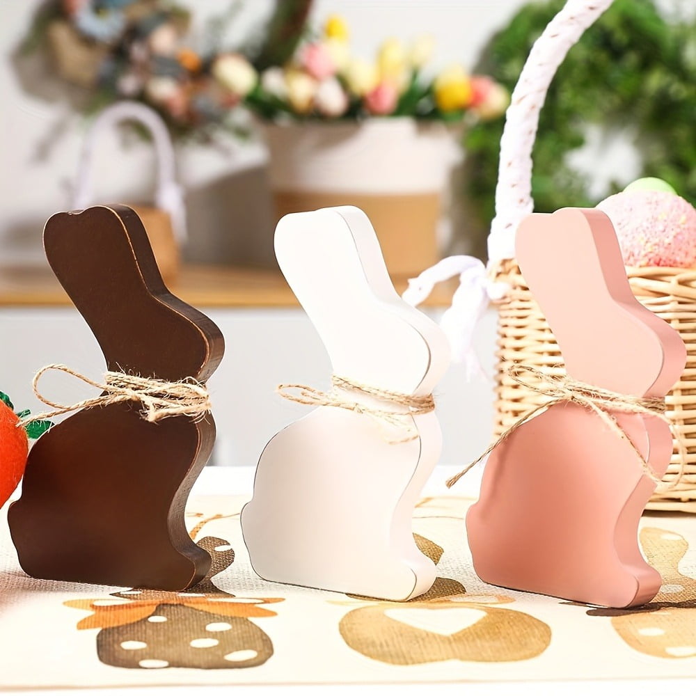 AIGIA 3PCS Wooden Bunny Sign Rustic Easter Bunny Decor for Spring Home ...