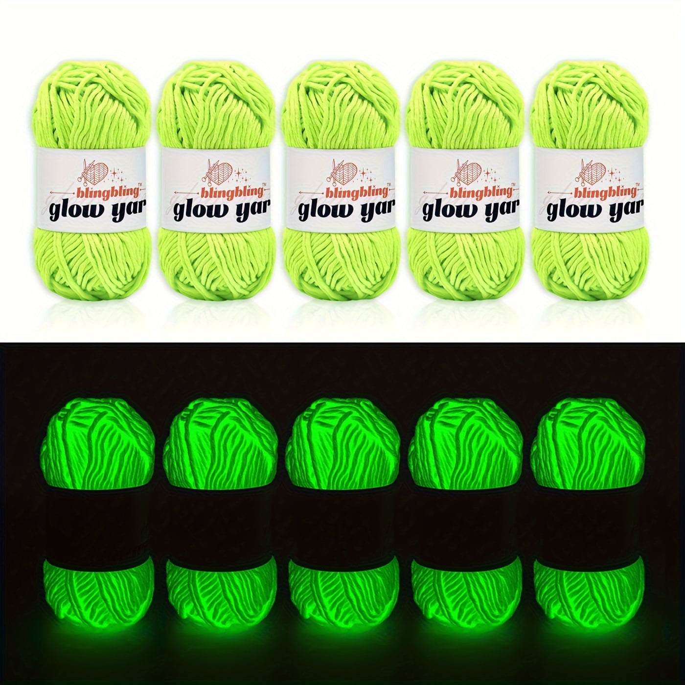 AIGIA 5 Pcs Glow in The Dark Yarn DIY Glow Yarn for Knitting Luminous ...