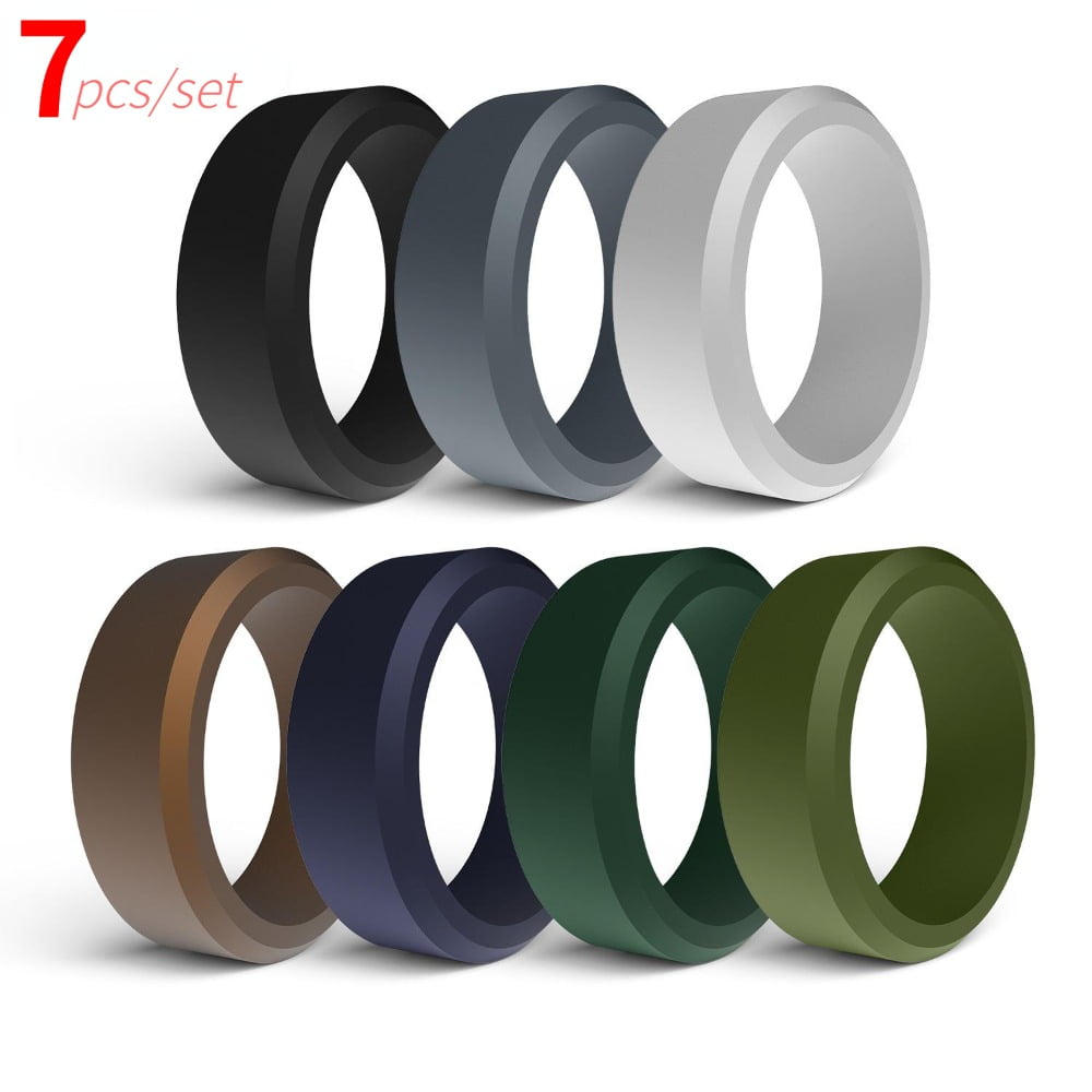AIGIA 7 Packs Men's Silicone Rings 8mm Wide 2mm Thick Rubber Bands Breathable Silicone Wedding ...