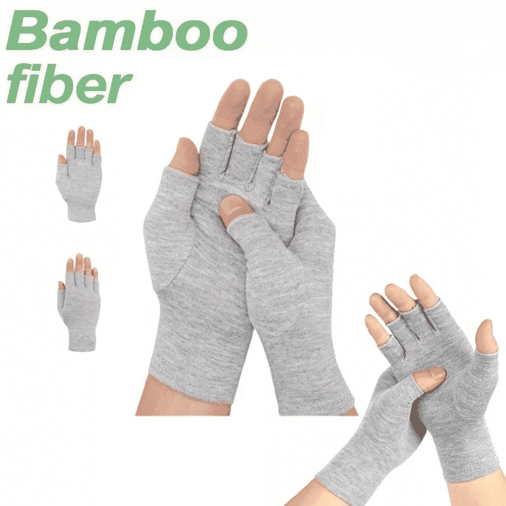 AIGIA Bamboo Fiber Compression Gloves Women Men Fingerless Thumb Wrist ...