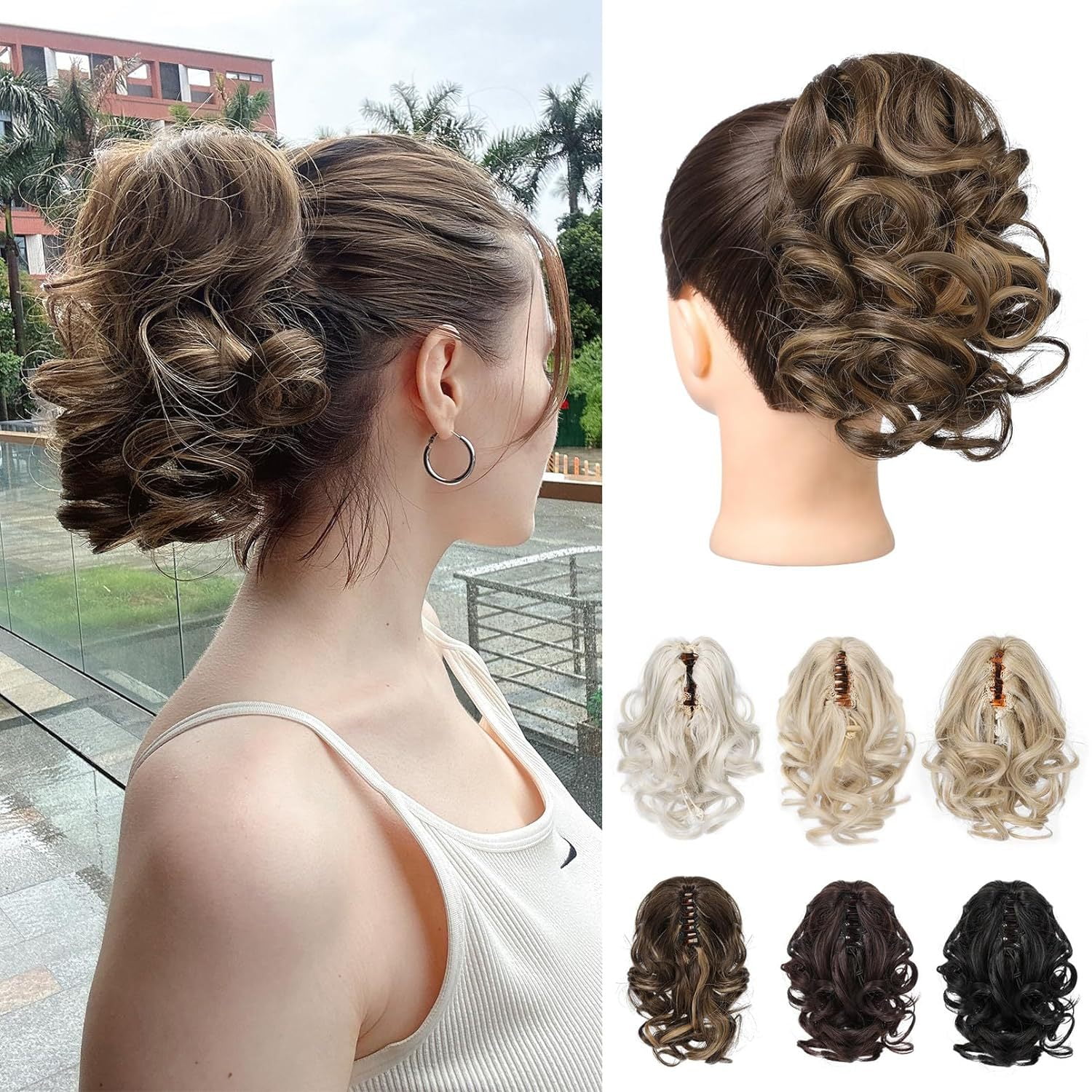 AIGIA Claw Curly Ponytail Extension Clip in Short Curl Wavy Pony Hair ...