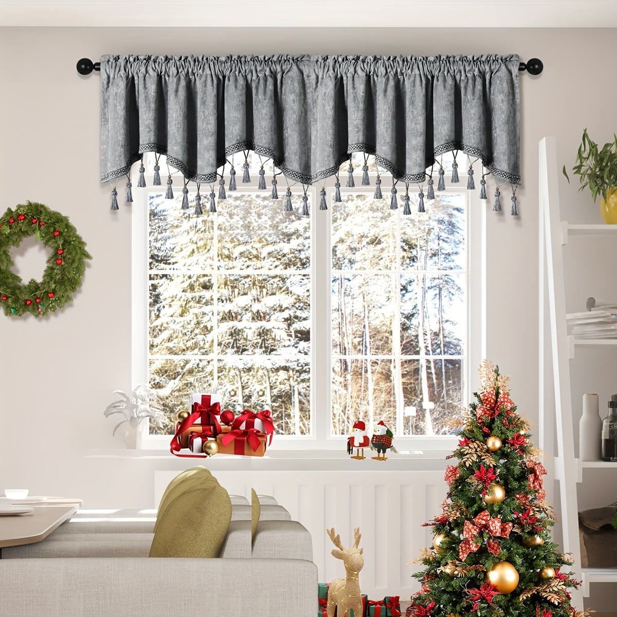 AIGIA Double-Sided Chenille Window Curtains Tier Tassel Curtain Header ...