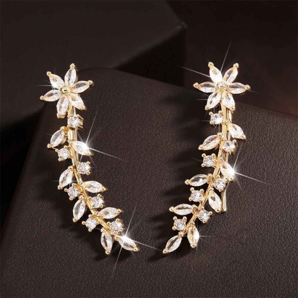 AIGIA Ear Crawler Earrings for Women Flower Leaf Ear Crawler Bridal ...