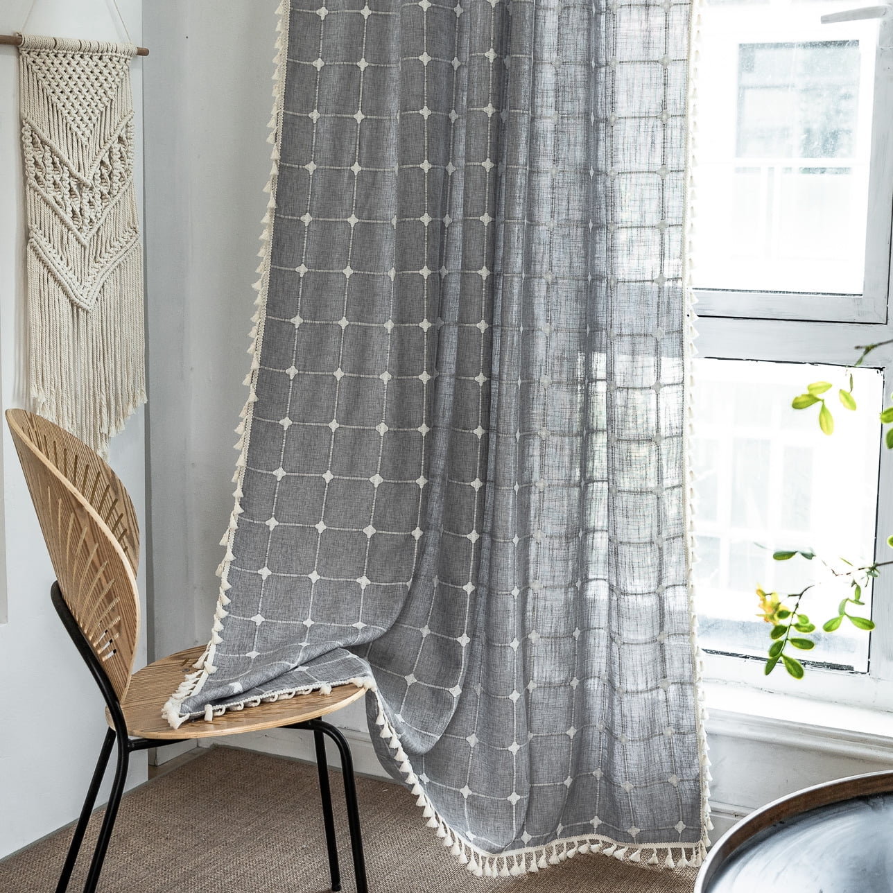 AIGIA Farmhouse Semi-Blackout Window Curtain 1 Panel Cotton Linen ...