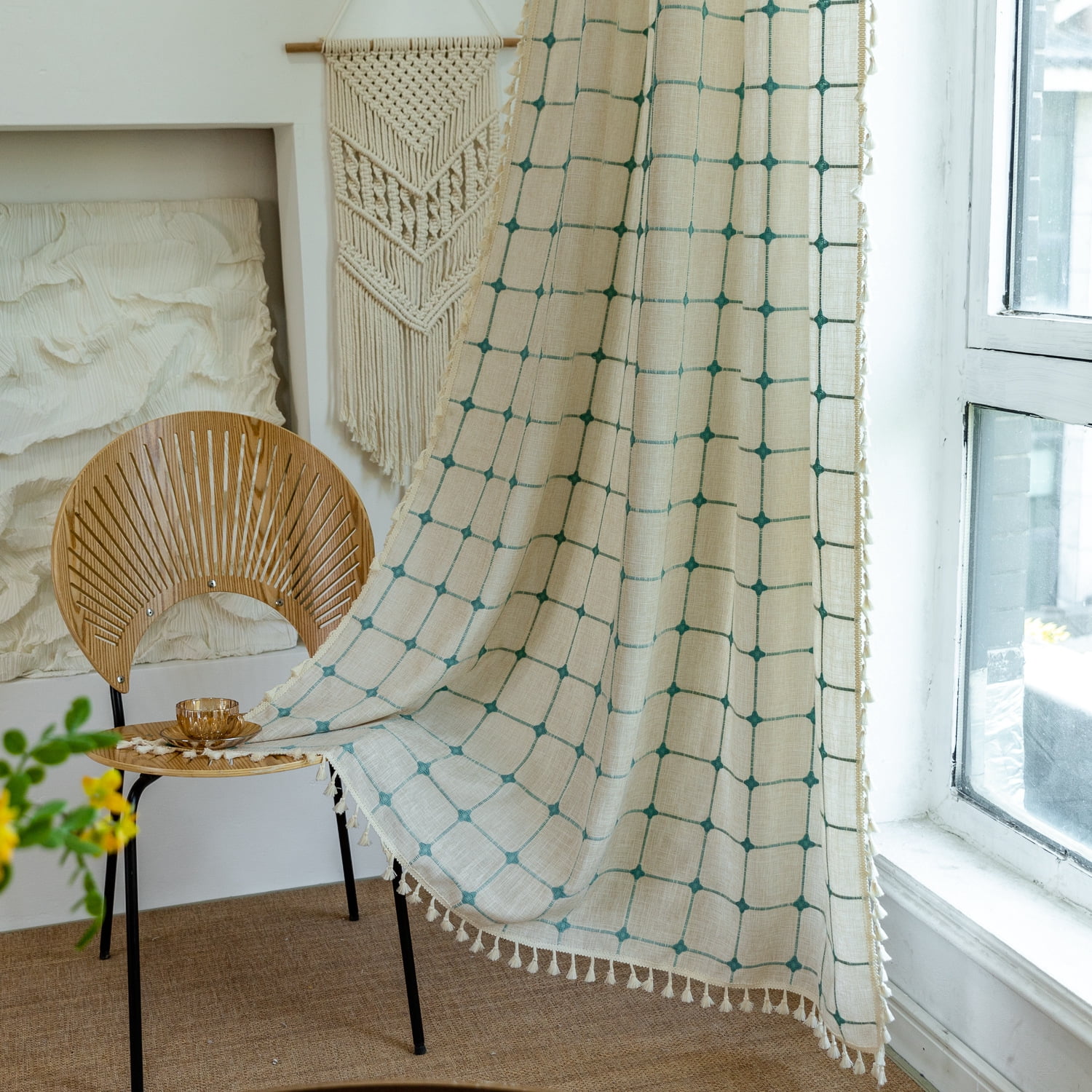 AIGIA Farmhouse Semi-Blackout Window Curtain 1 Panel Cotton Linen ...