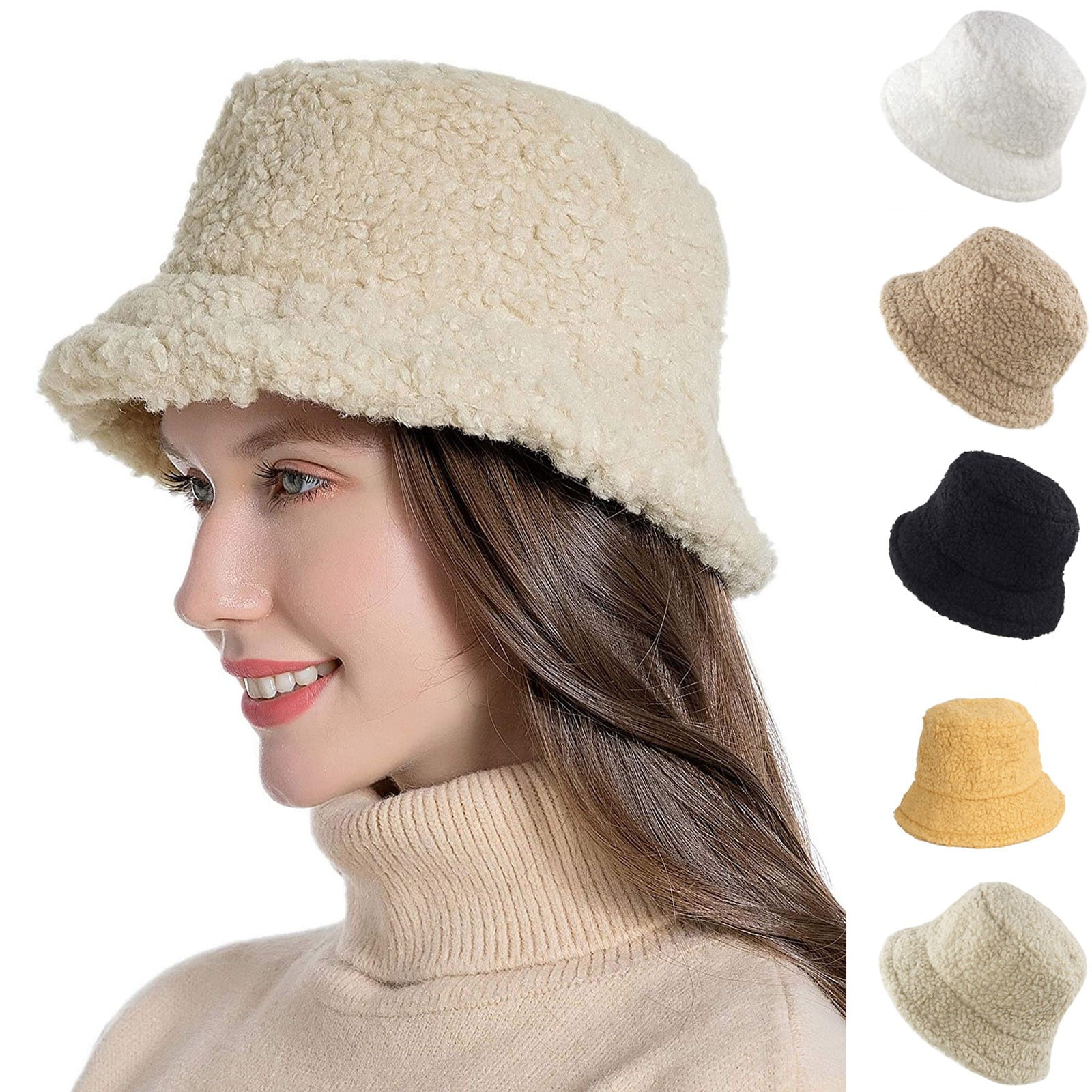 AIGIA Winter Bucket Hat Vintage Cloche Hats Women Girls Warm Faux Fur ...
