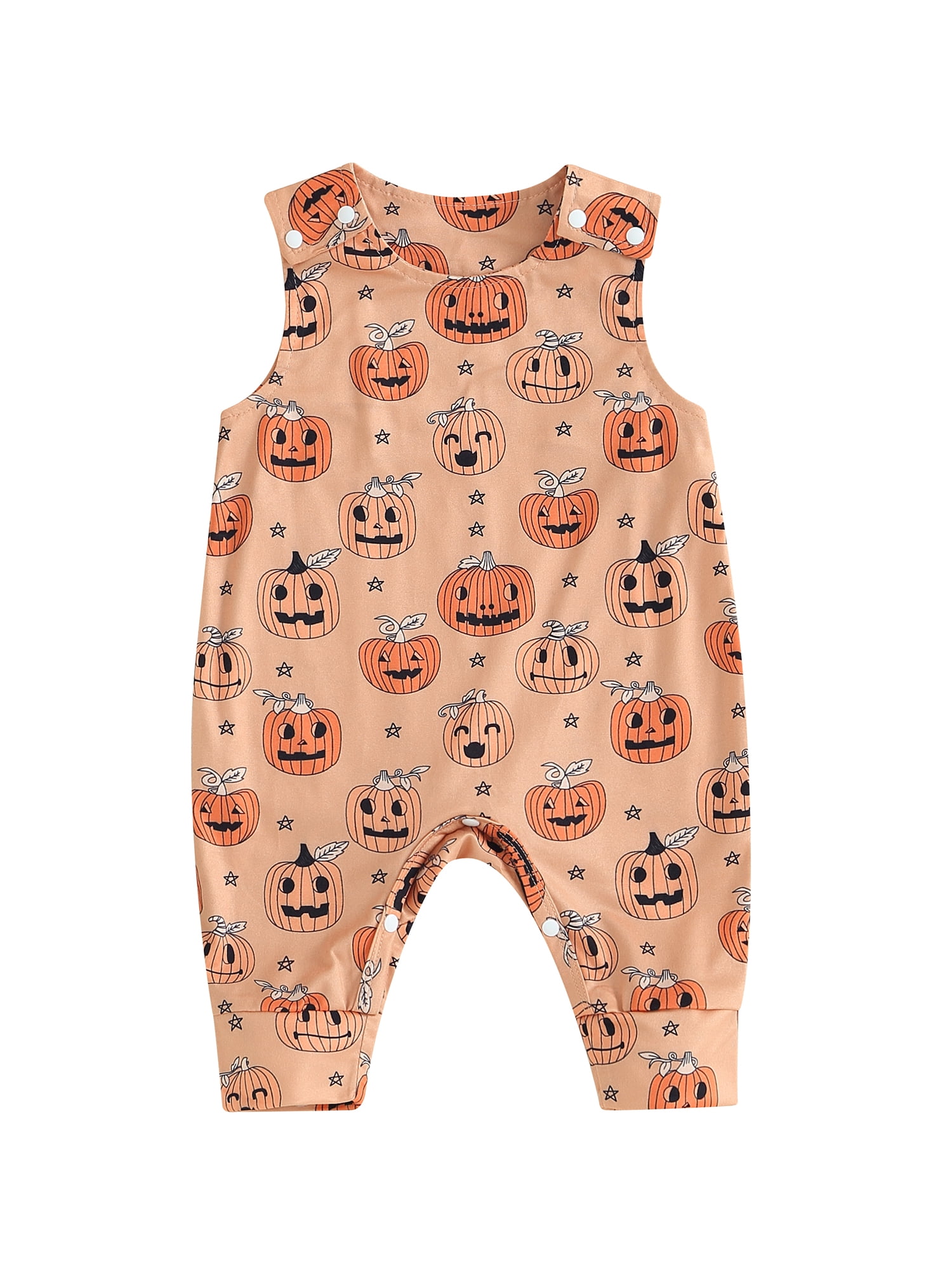 Argulvti Baby Girls Boys Rompers Halloween Clothes Pumpkin Print Crew Neck Sleeveless Newborn ...