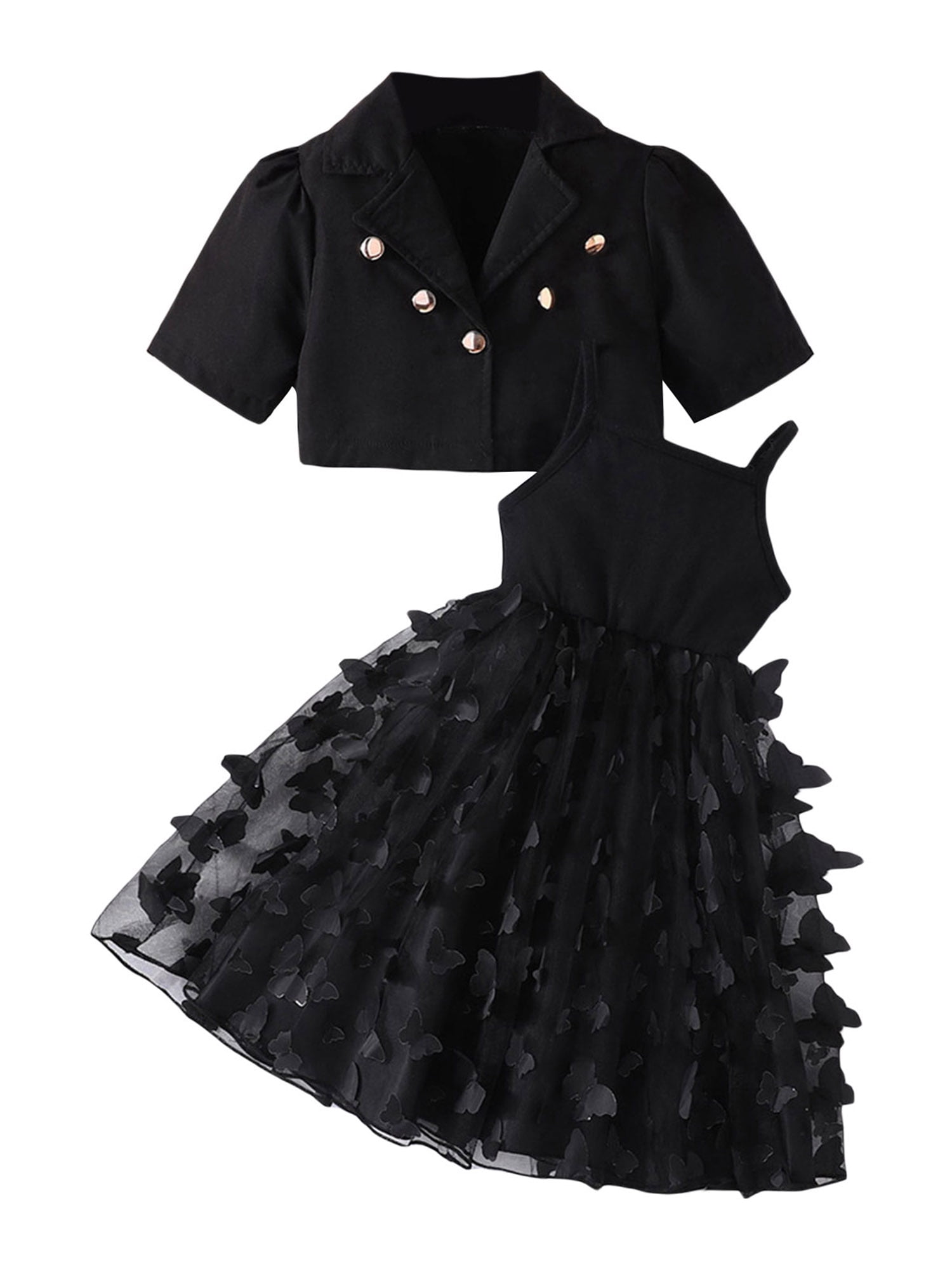 Argulvti Child Girls Two Piece Outfits Polyester Sleeveless Butterfly ...