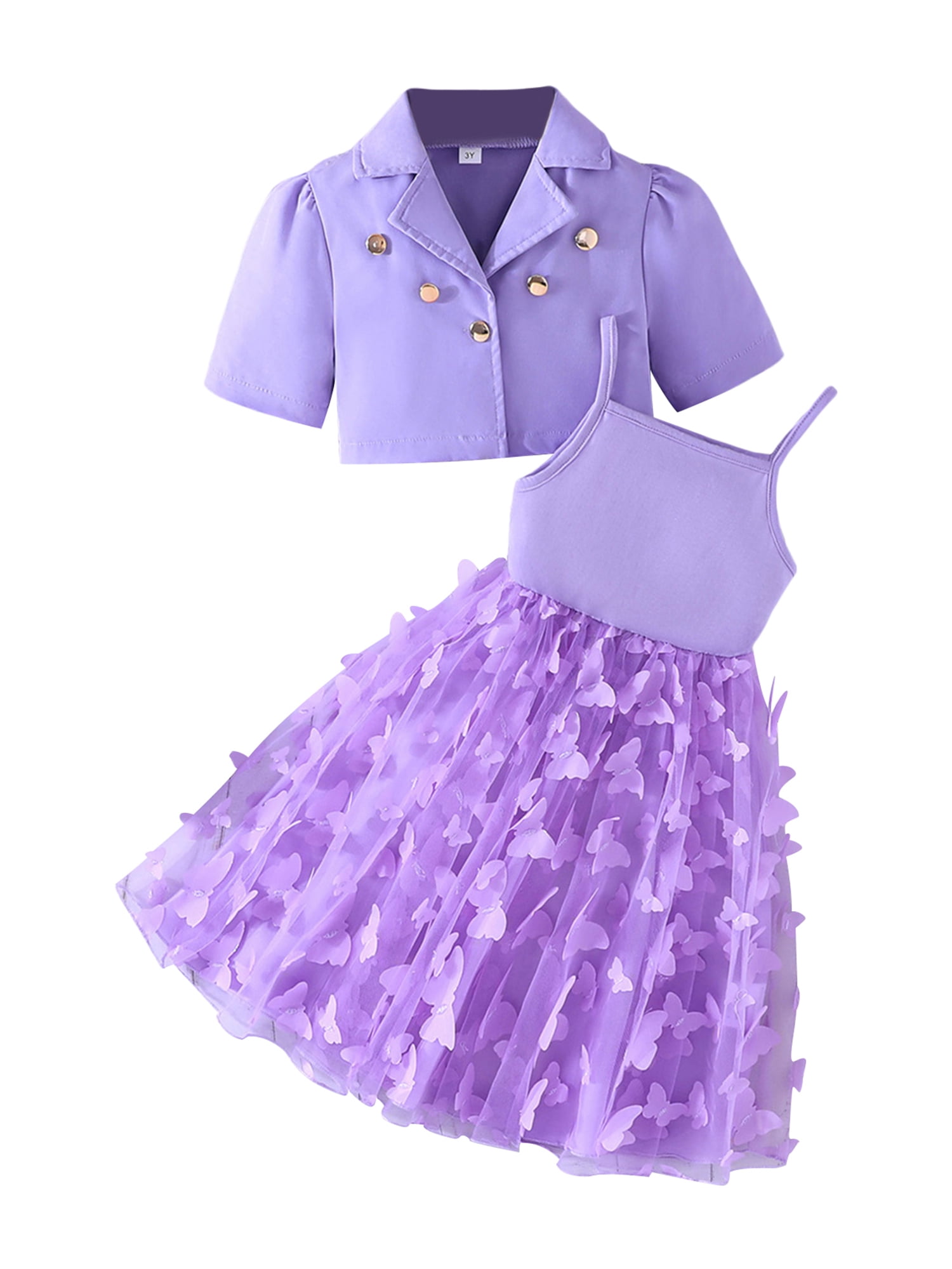 Argulvti Child Girls Two Piece Outfits Polyester Sleeveless Butterfly ...