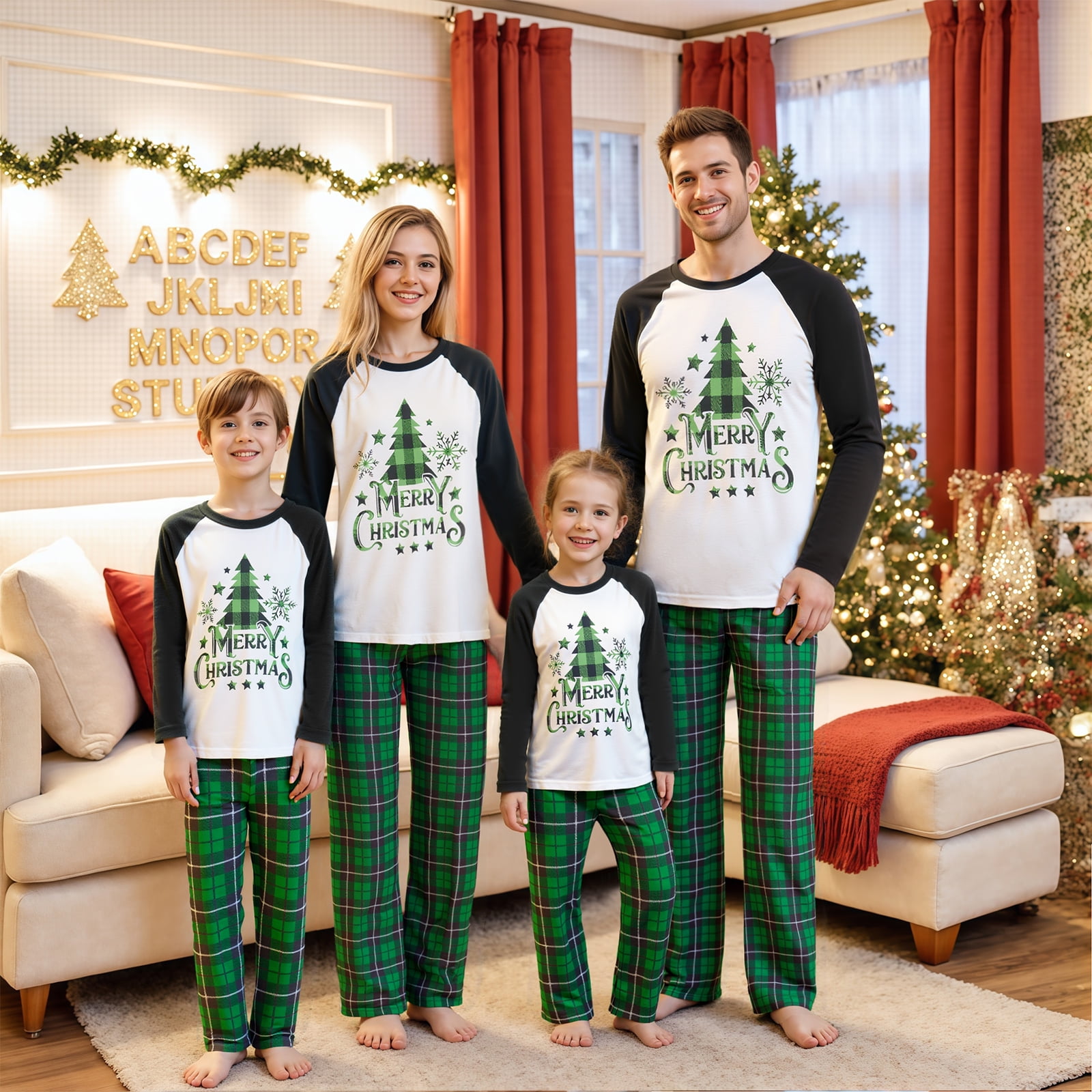 AIGUR Family Matching Christmas Pajama Set Letter Christmas Tree Print ...