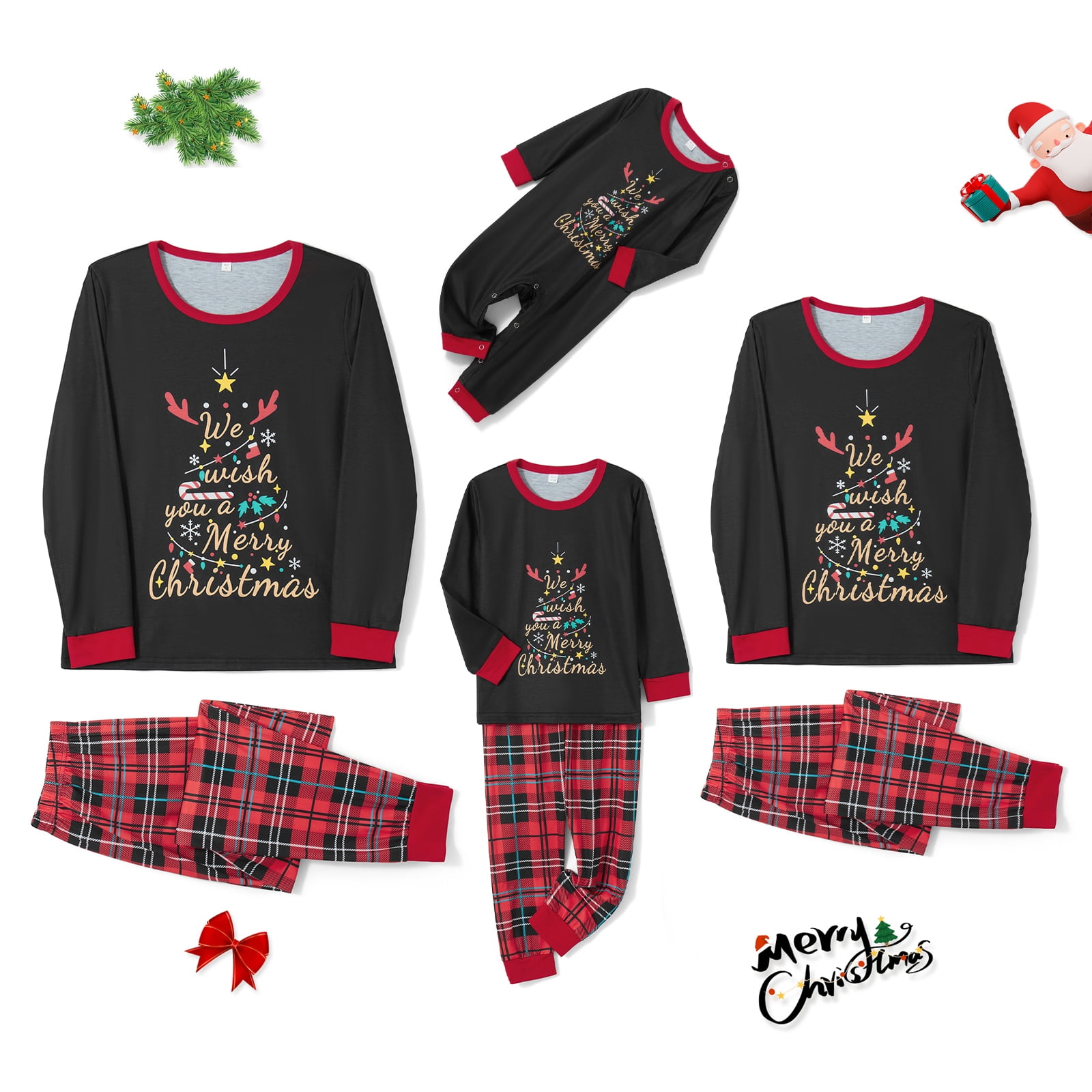 AIGUR Family Matching Christmas Pajama Set Letter Christmas Tree Print ...