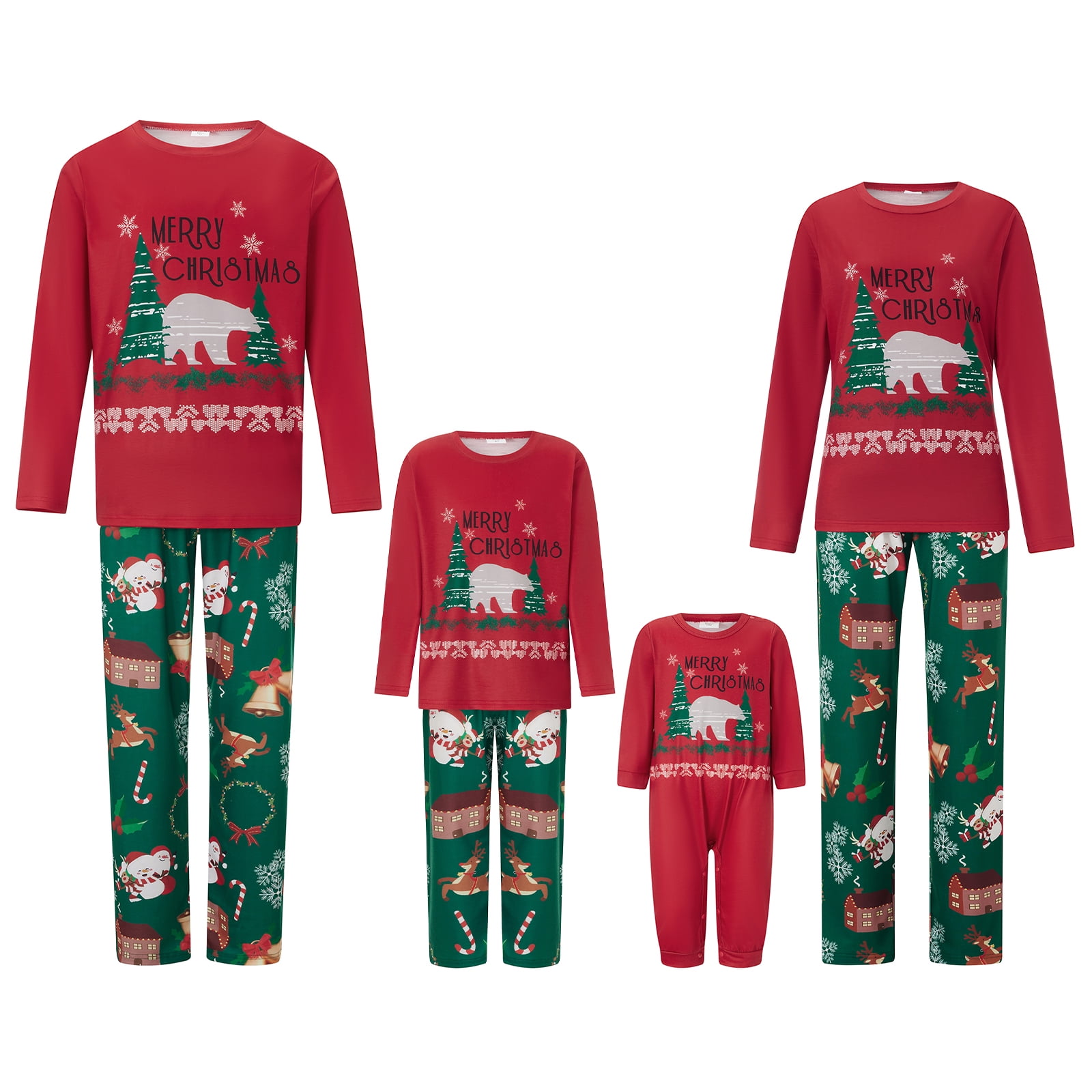 AIGUR Family Matching Christmas Pajama Set Tree Print Long Sleeve Round ...