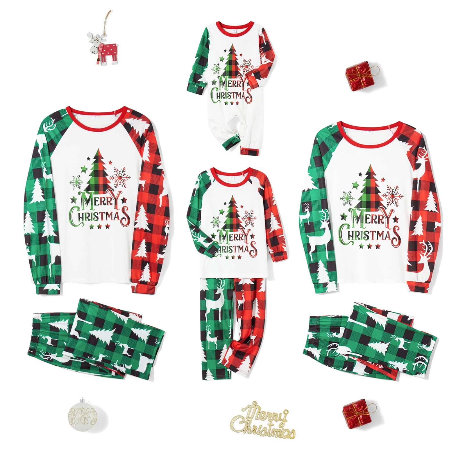 AIGUR Family Matching Christmas Pajamas Christmas Tree Letter Print ...