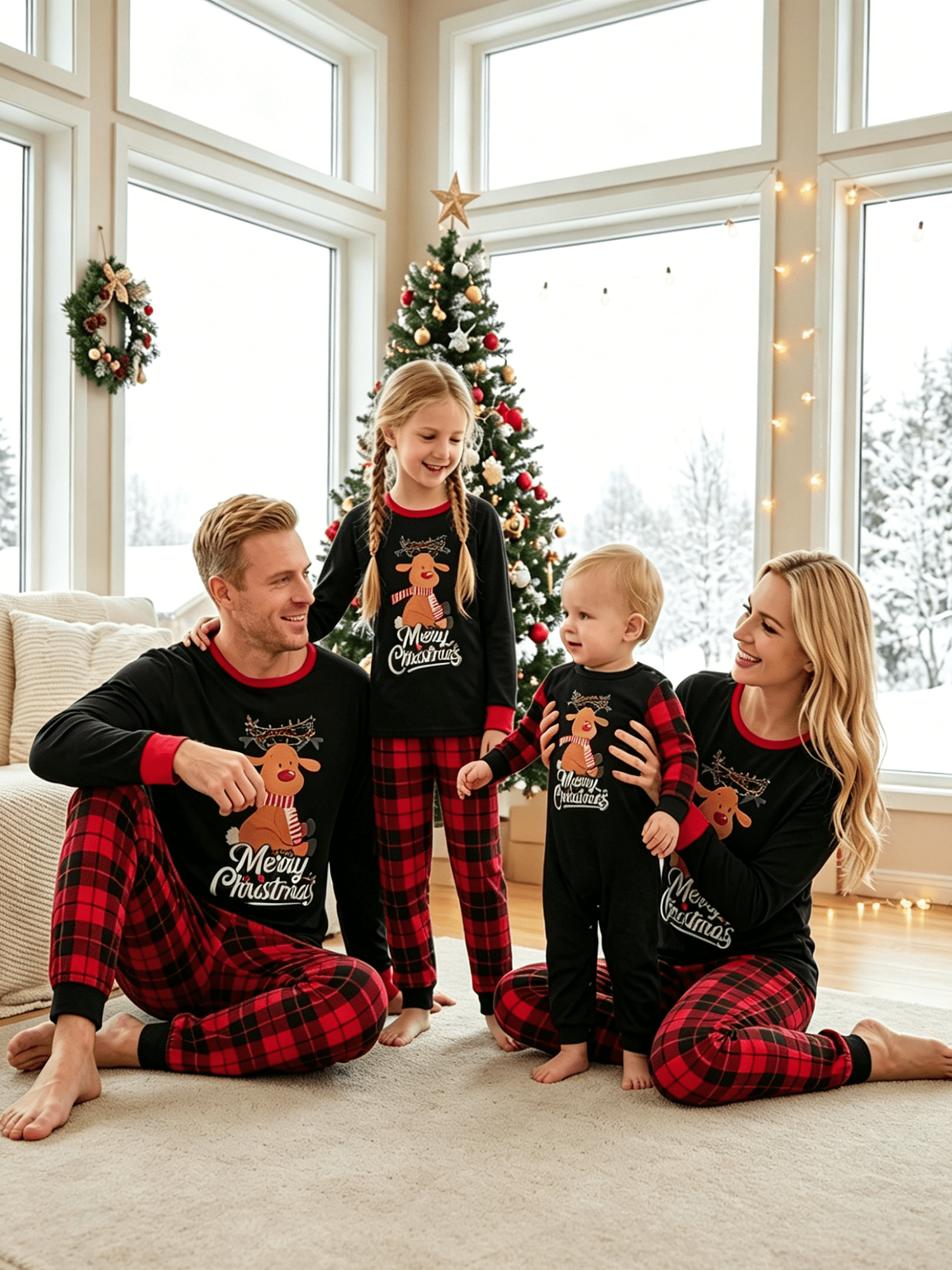 AIGUR Family Matching Christmas Pajamas Set Deer and Plaid Print ...