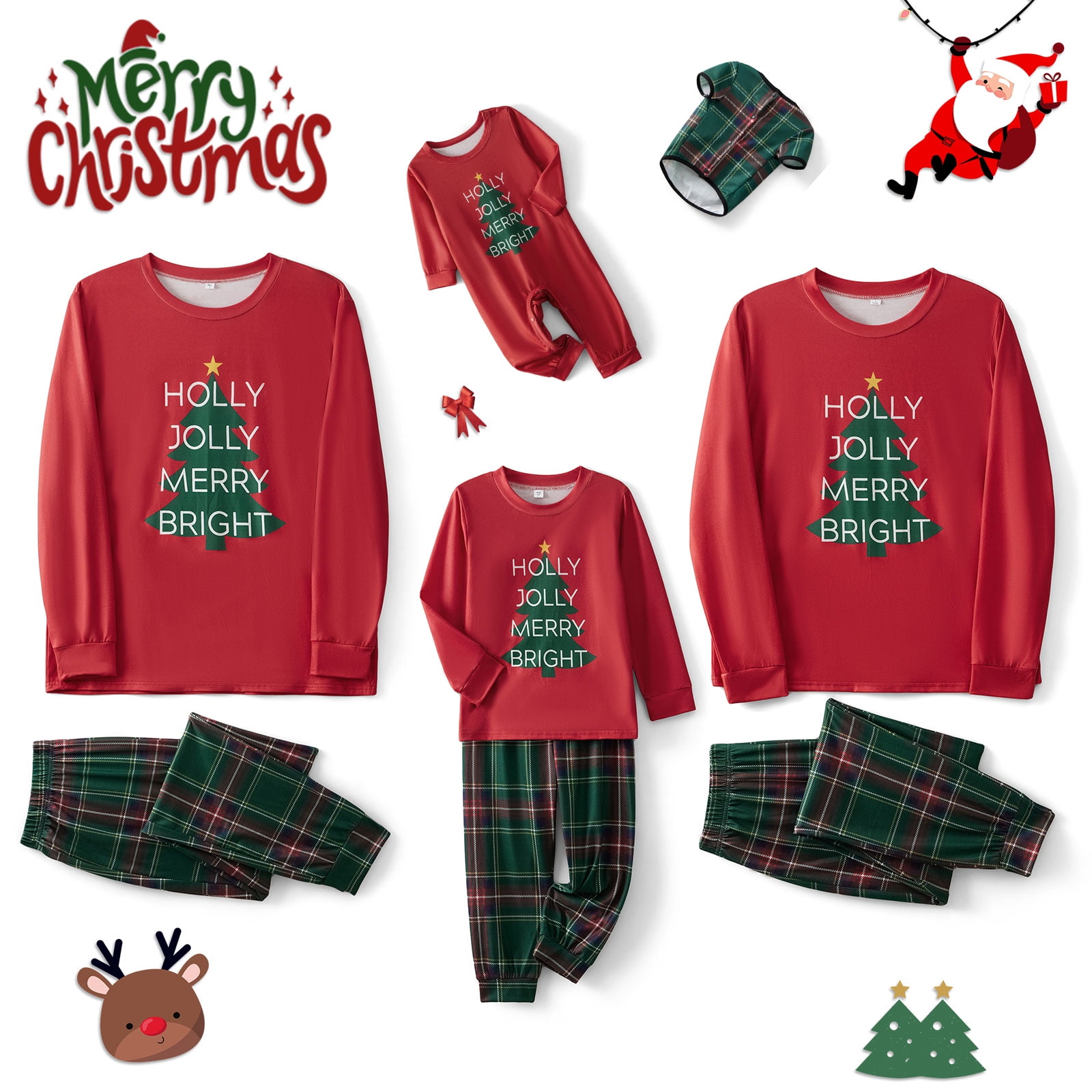 Argulvti Family Matching Christmas Pajamas Set Tree Letter Plaid Print ...