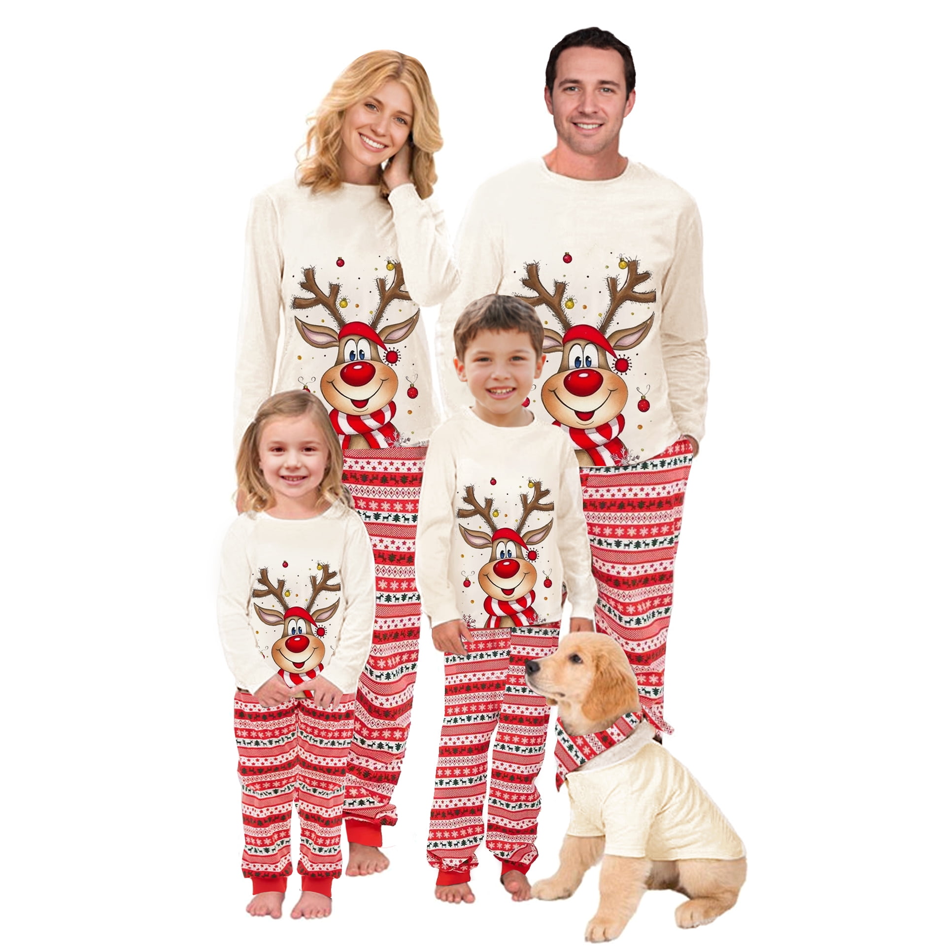 Argulvti Family Matching Christmas Set Elk Print Long Sleeve Round Neck Tops/Romper Striped ...