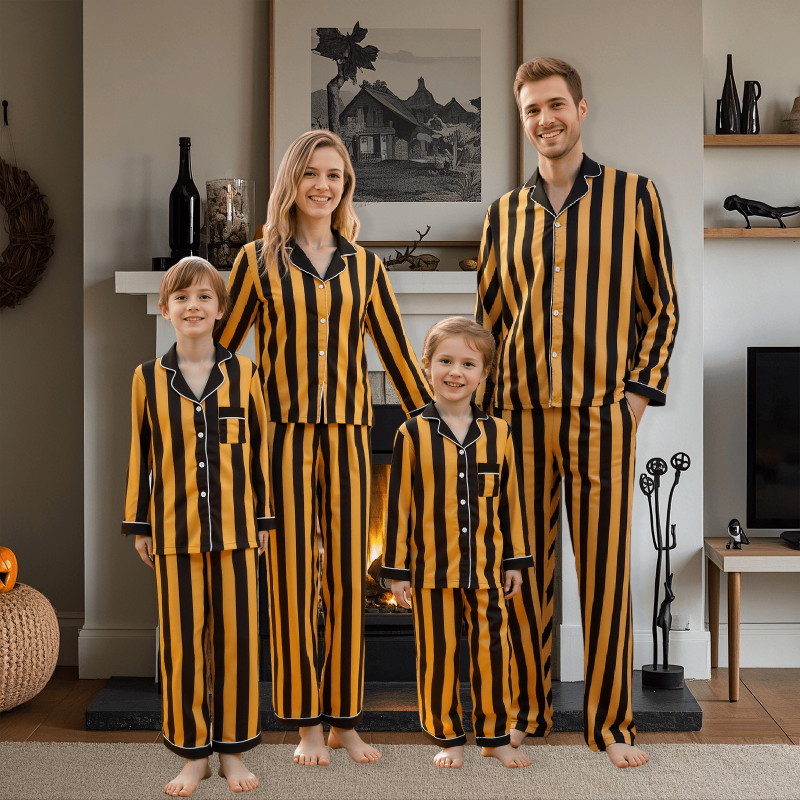 AIGUR Family Matching Halloween Pajama Set, Striped Long Sleeve Button ...