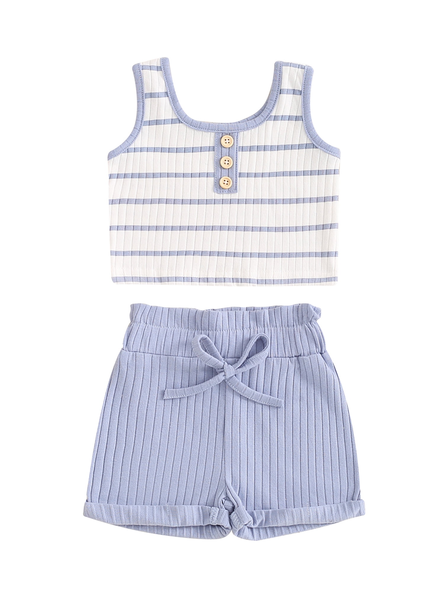 Argulvti Little Girl Summer Ribbed Set, Striped Round Neck Sleeveless ...