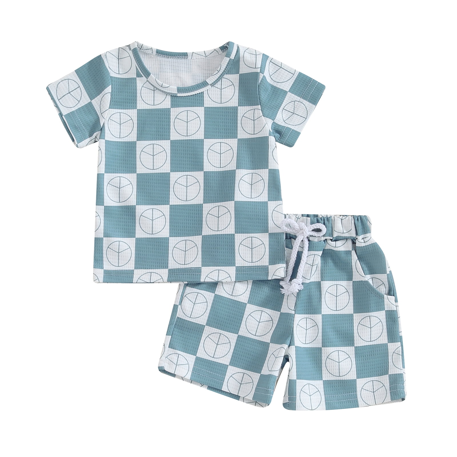 AIGUR Toddler Baby Summer Clothes Girls Boys Clothing Set Checkerboard ...