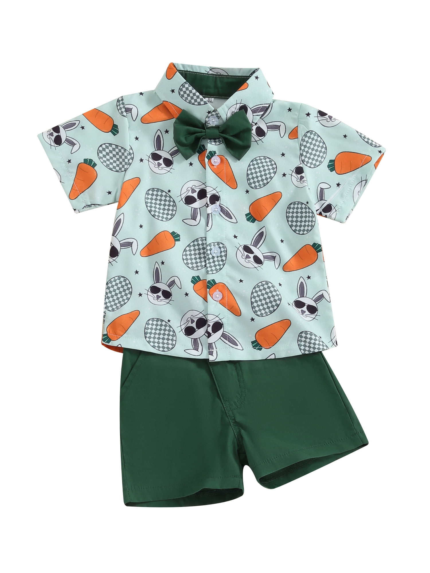 AIGUR Toddler Boys Easter Outfits, Carrot Rabbit Print Bowtie Short Sleeve Polyester Shirts Tops ...