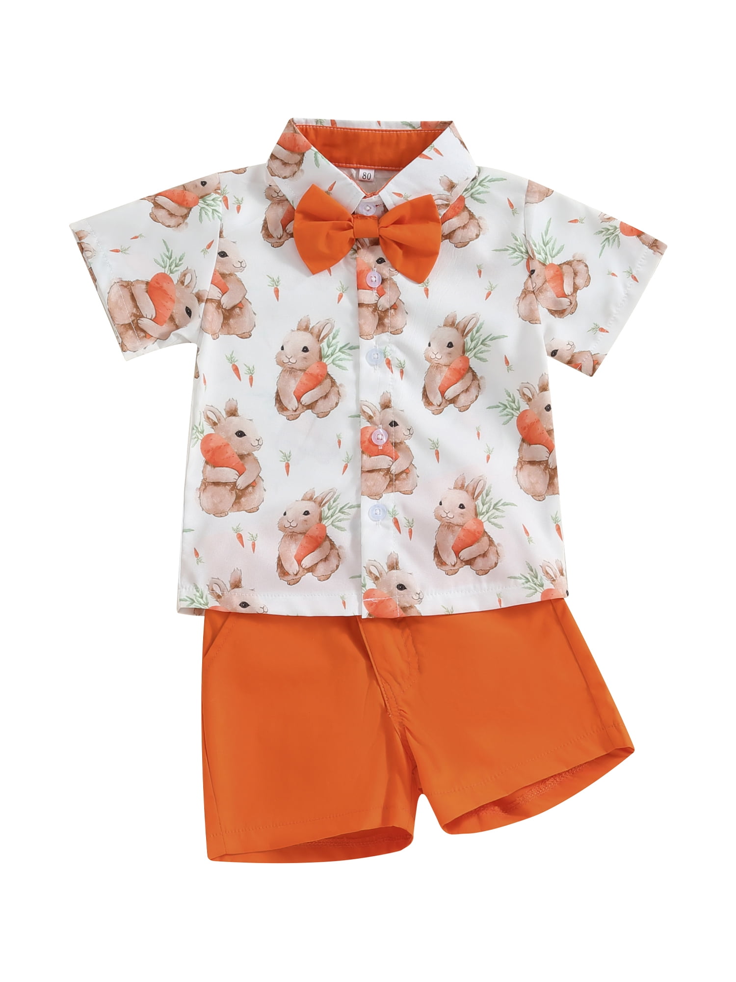 AIGUR Toddler Boys Easter Outfits, Carrot Rabbit Print Bowtie Short Sleeve Polyester Shirts Tops ...