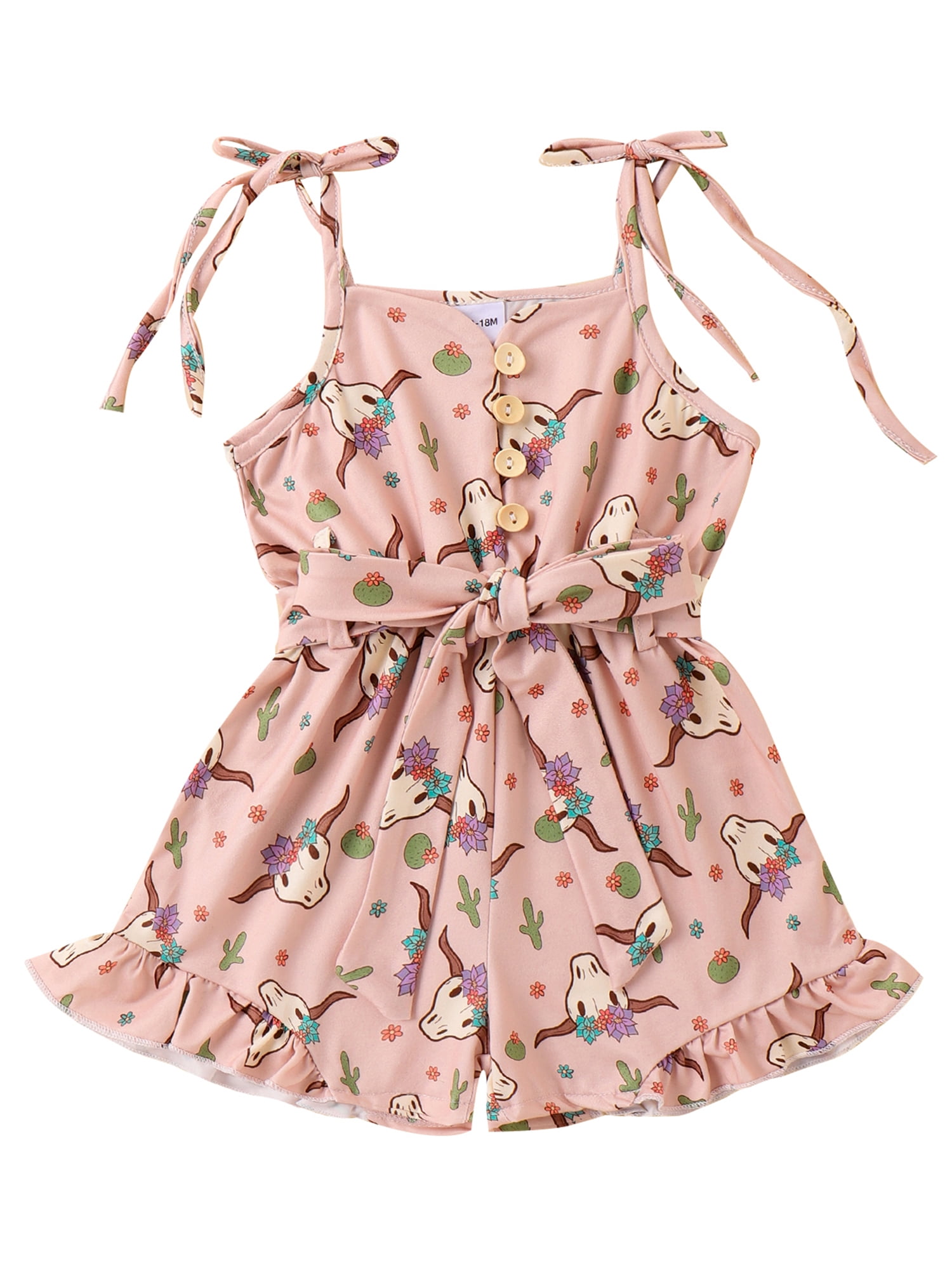 Argulvti Toddler Girls Romper Casual Cow/Cactus/Butterfly Print Sleeveless Shorts Jumpsuit with ...