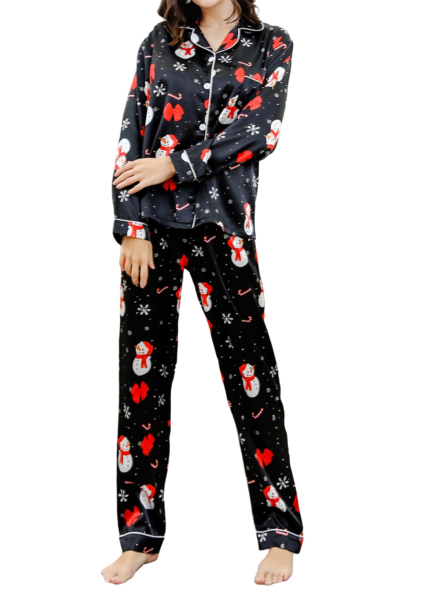Argulvti Womens 2 Piece Pajamas Set Christmas Long Sleeve Button Up ...
