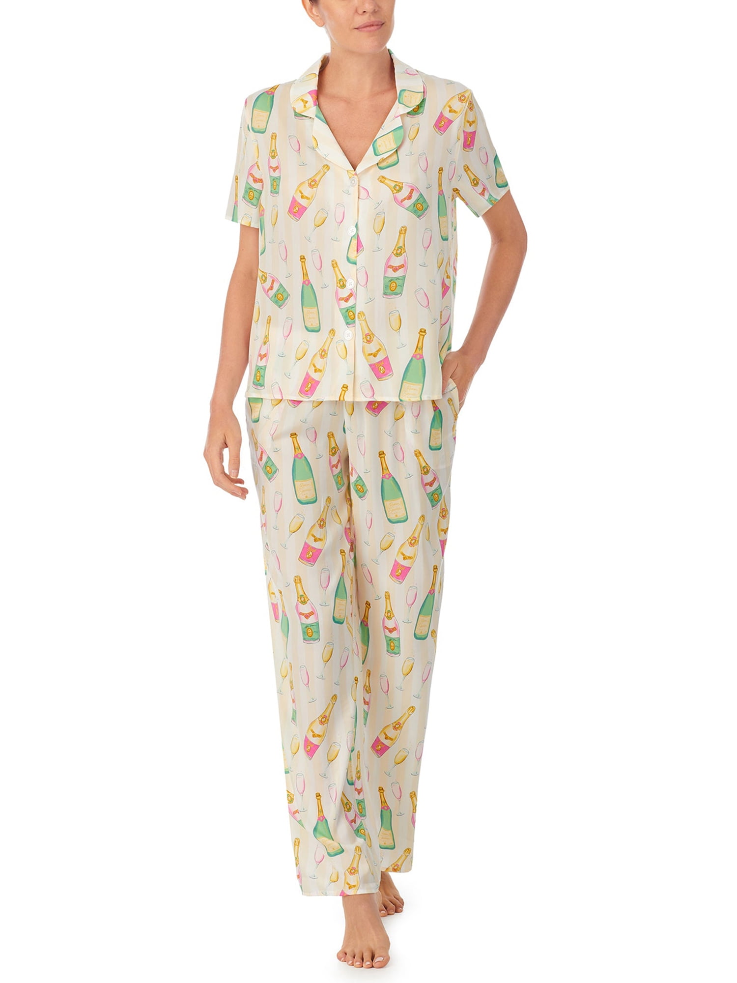 Argulvti Women's Polyester Lounge Set, Loose Lapel Neck Button Down ...