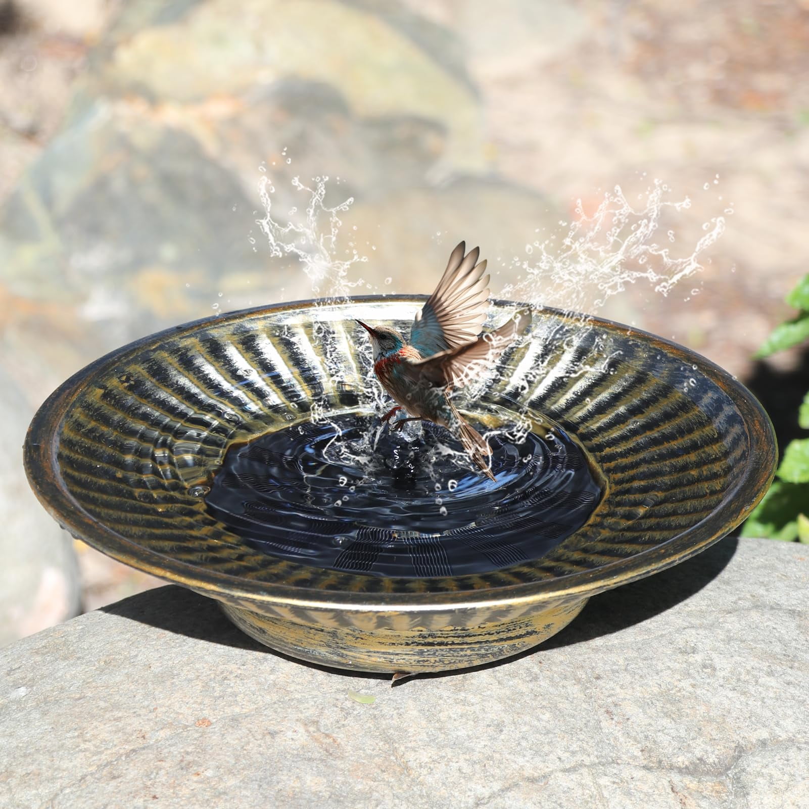 AIHAOKAN 12.3" Solar Fountain Bird Bath for Outside, Metal Solar Bird Bath Fountains, Bird Bath ...