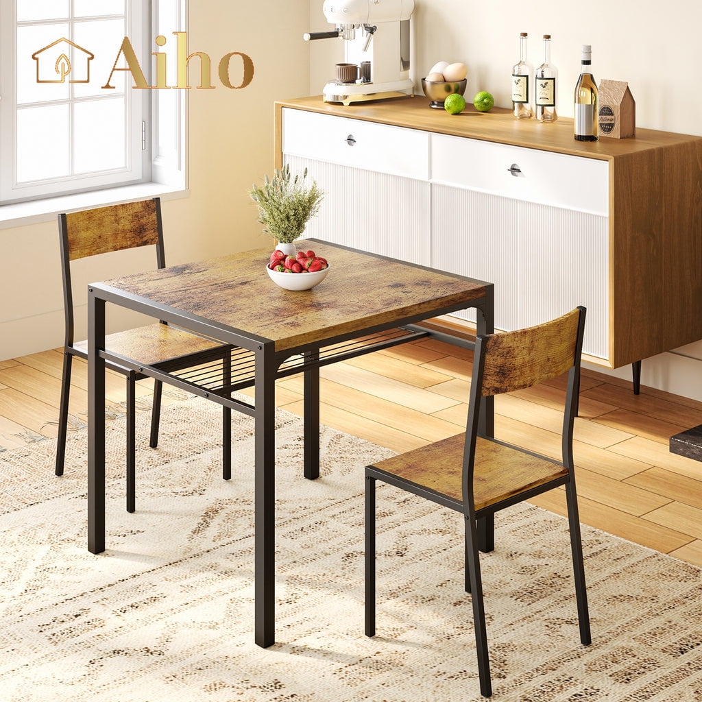 AIHO 3-Piece Dining Set for 2, Space-Saving Wooden Table & Chairs ...