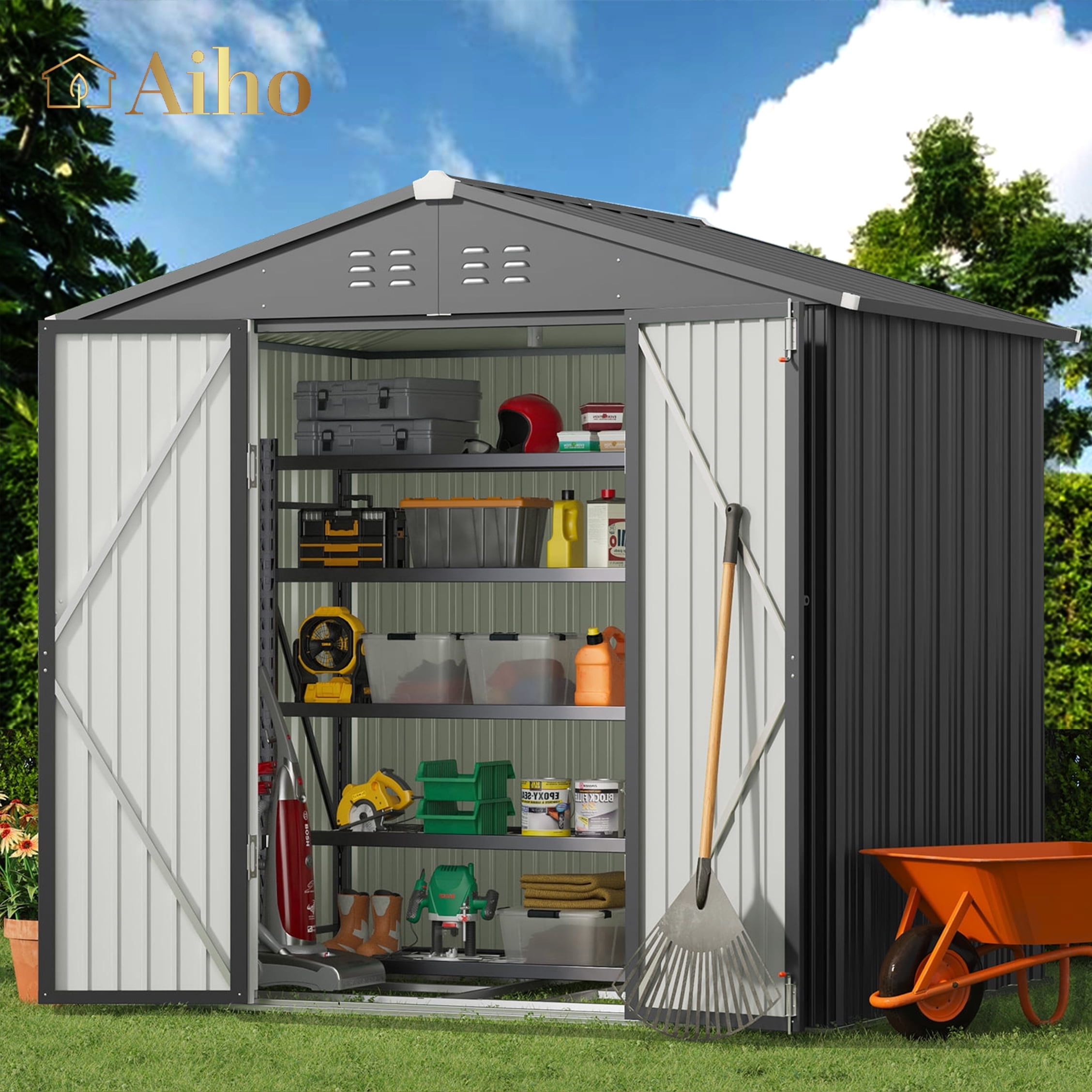 Aiho 6' x 4' Outdoor Storage Sheds with Lockable Double Doors for ...