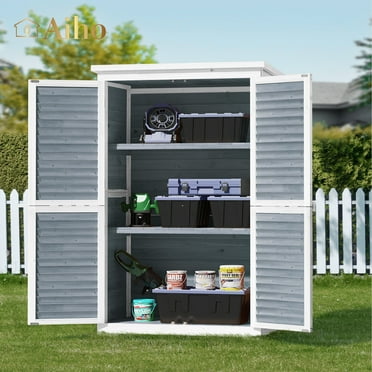 Lofka Lockable Outdoor Storage Cabinet, Wooden Garden Shed with Shelves ...