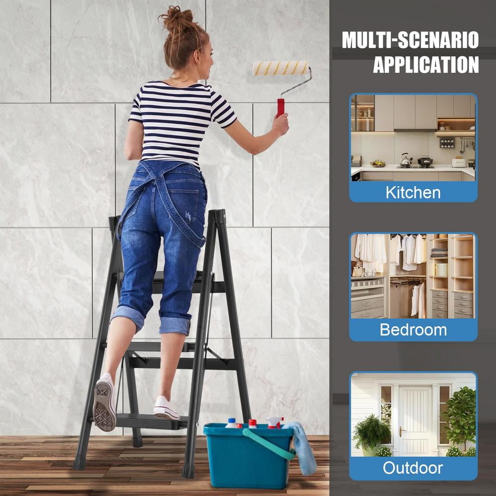 AIHOME 3 Step Ladder Steel Ladder Kitchen Ladder Step Stool Portable 3 ...