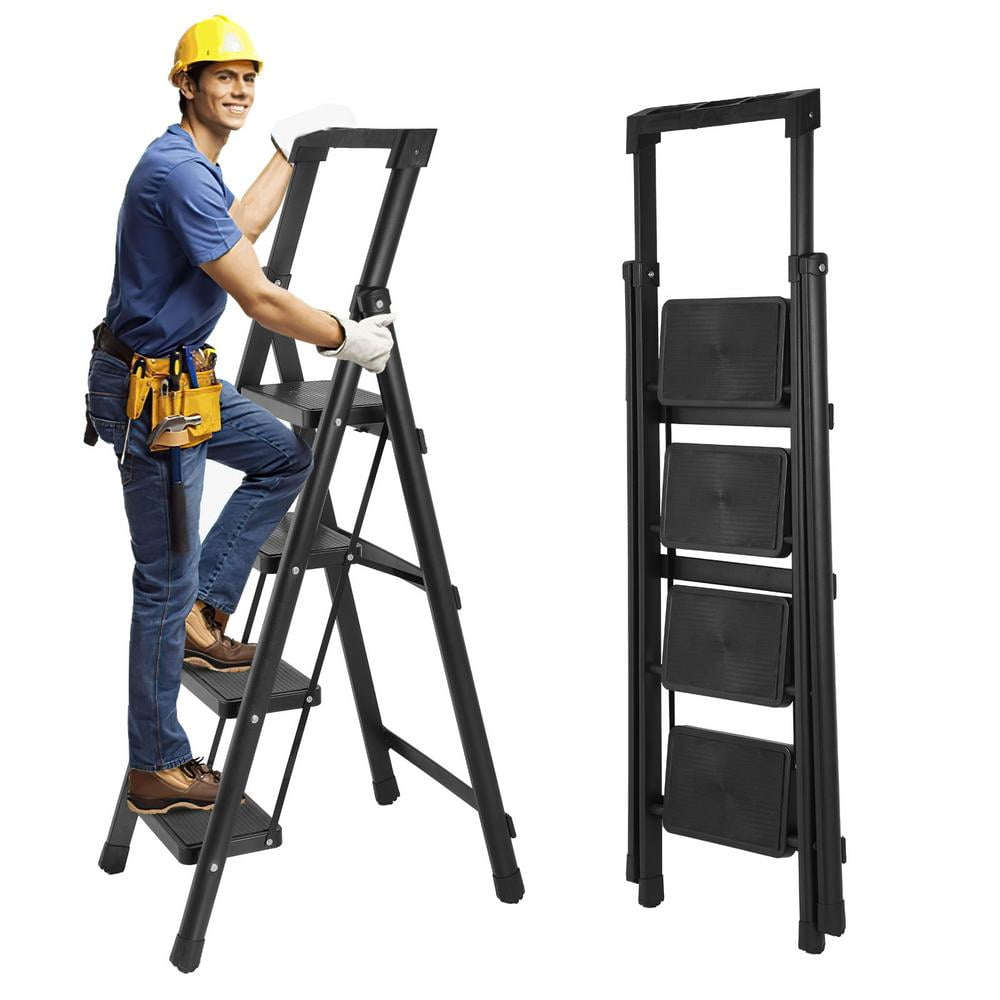 AIHOME Foldable Step Ladder Foldable Metal 4 Step Ladder Portable ...