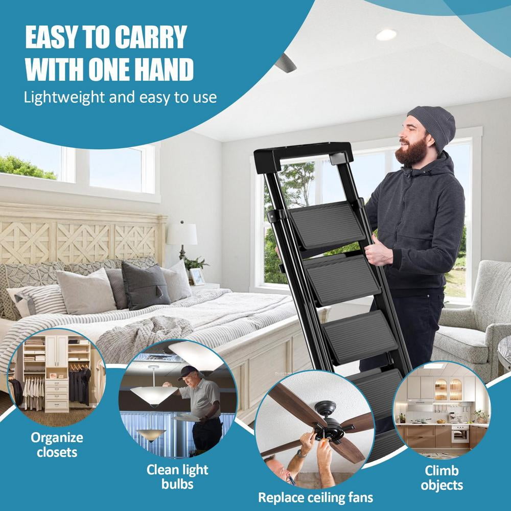 AIHOME Foldable Step Ladder Metal Non-Slip 5 Step Ladder Lightweight ...