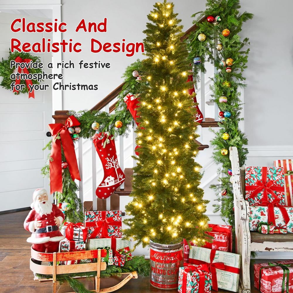 AIHOME 7.5FT Tall Pre-Lit Slim Noble Fir Artificial Christmas Tree with ...